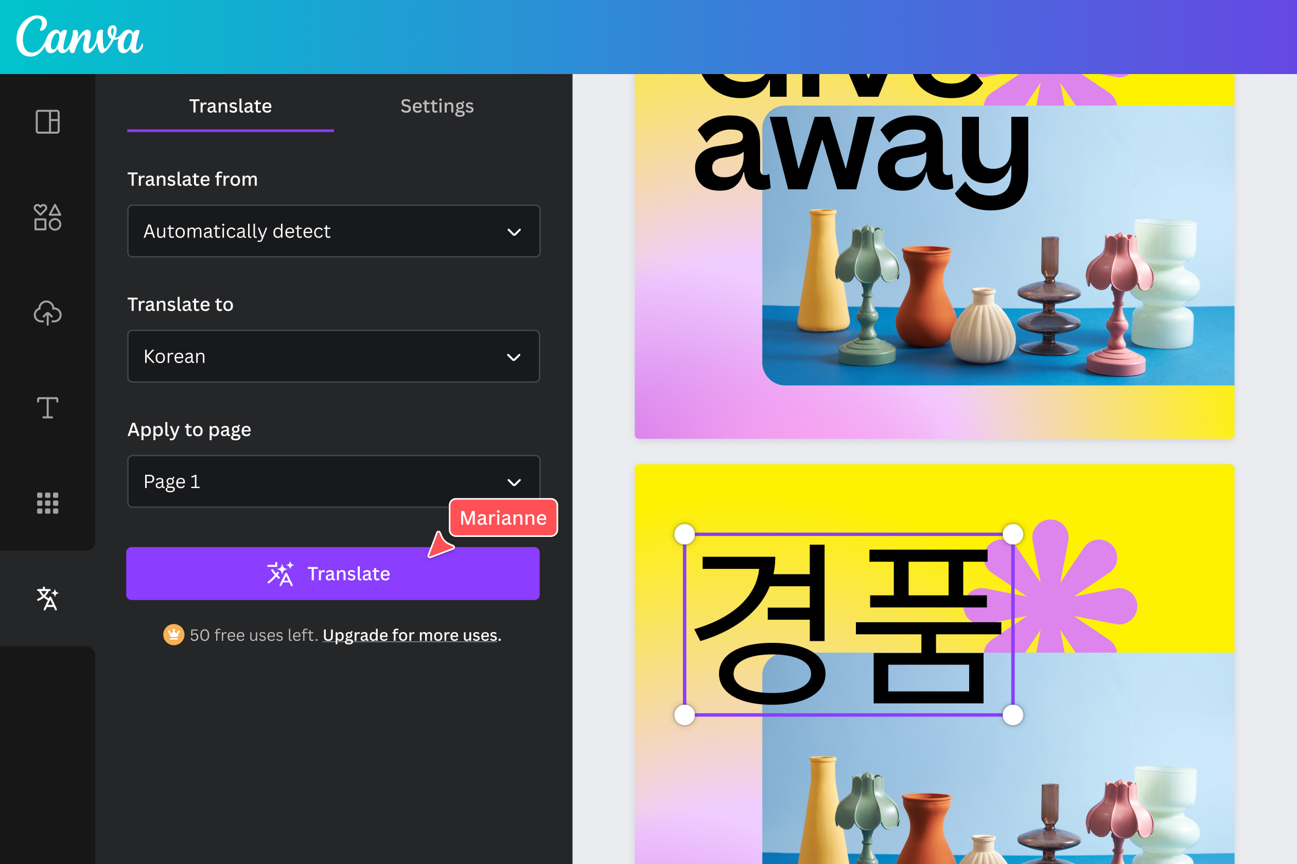 Free Online Translator Auto Translate Designs With AI Canva