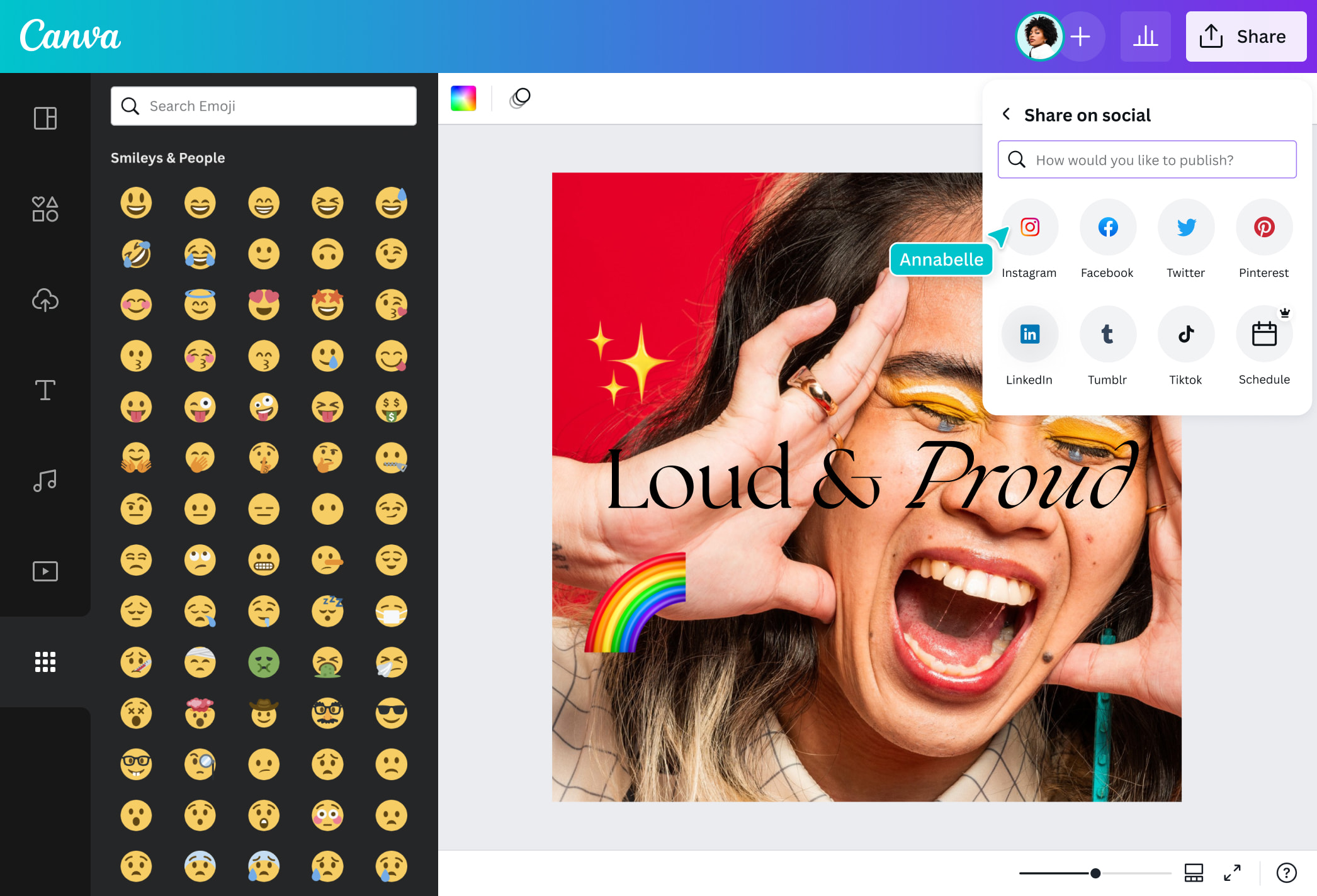 Dodaj emoji i buźki do zdjęcia online | Canva