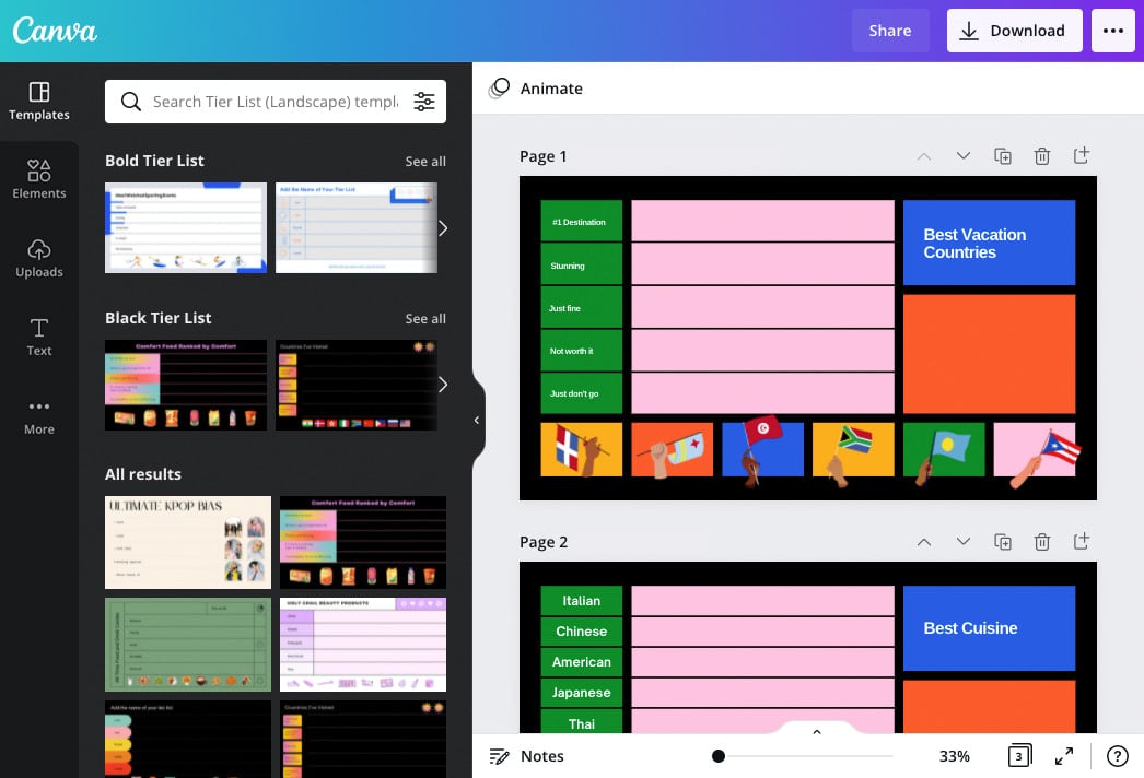 Crea tier lists online gratis con Canva