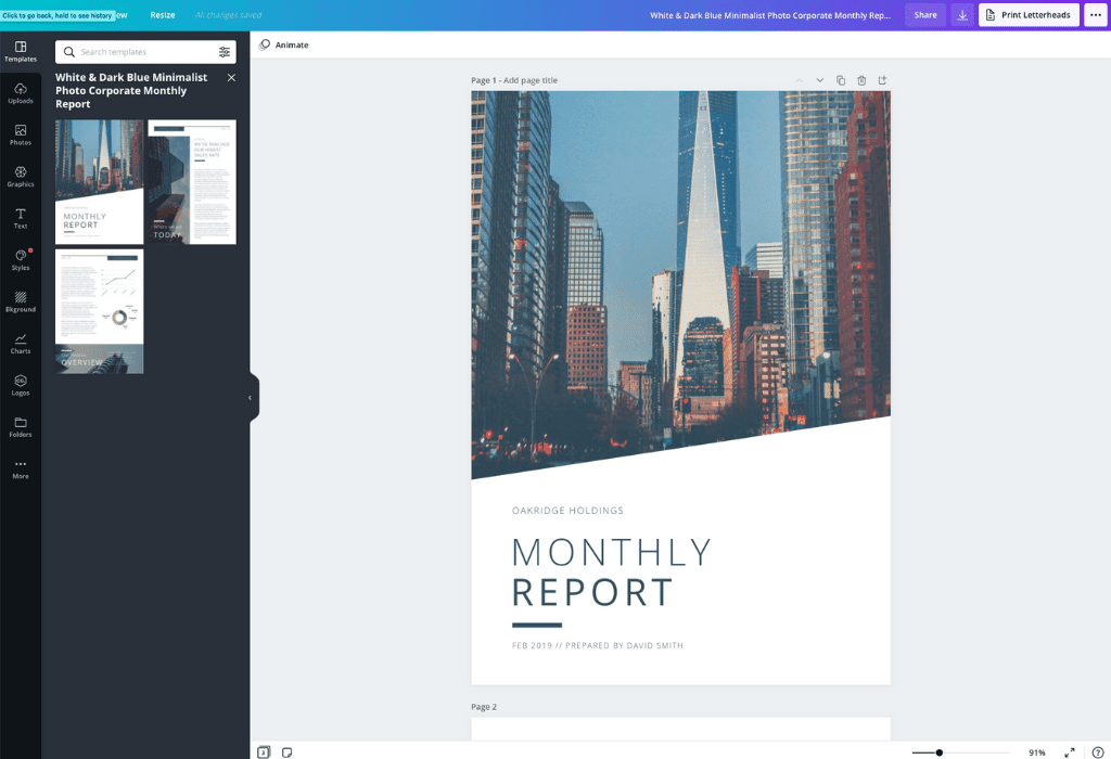 Crea reportes profesionales online gratis con Canva