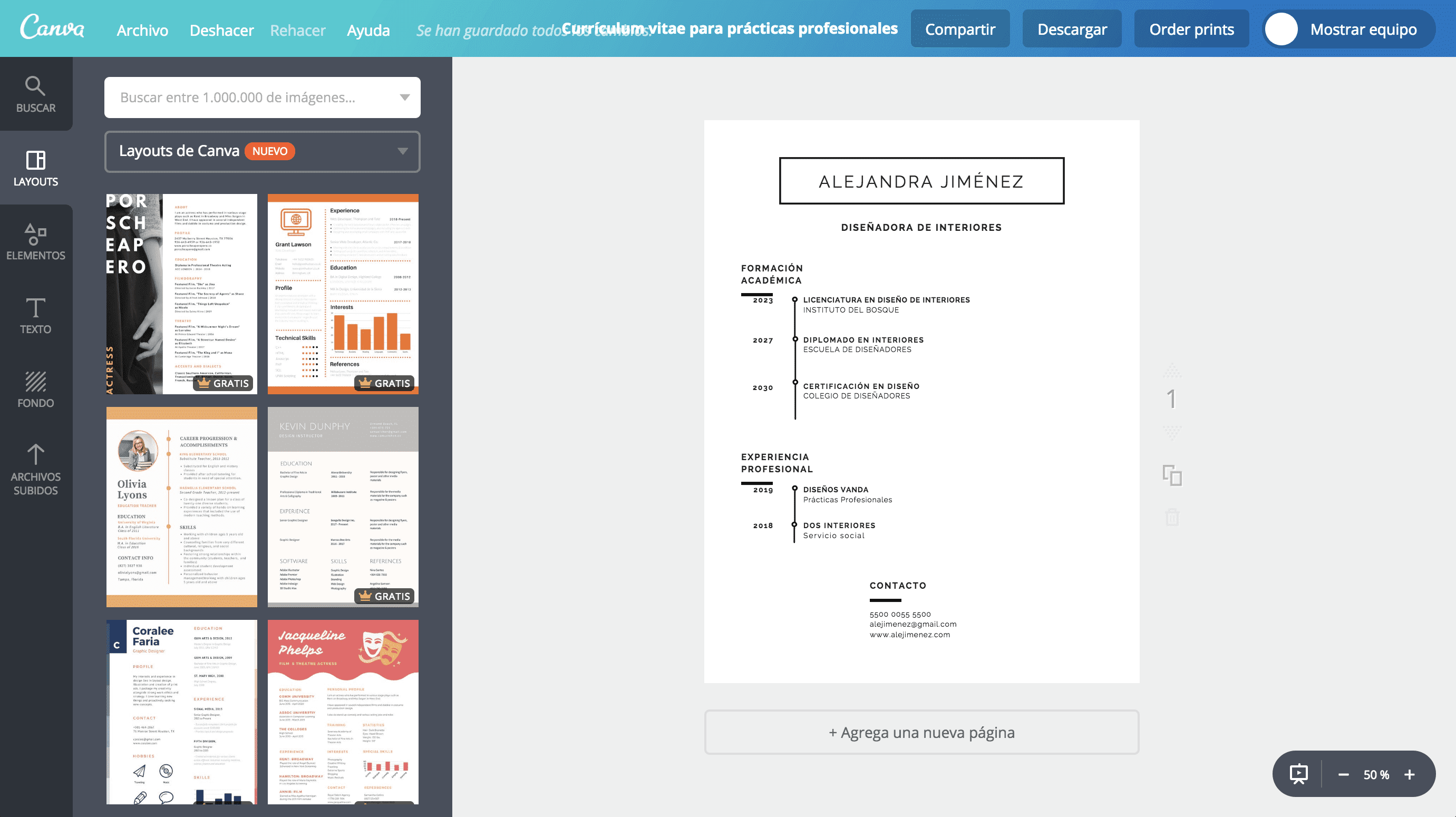 Diseña un currículum para prácticas profesionales - Canva