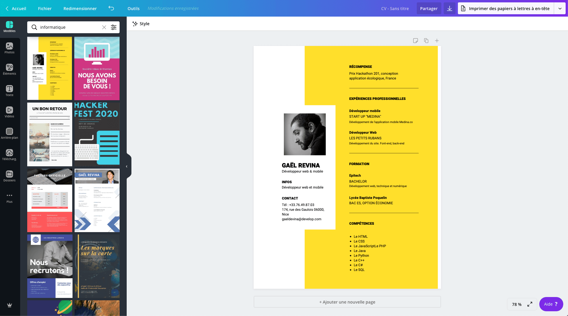 Créer un CV d'informaticien gratuit & en ligne | Canva