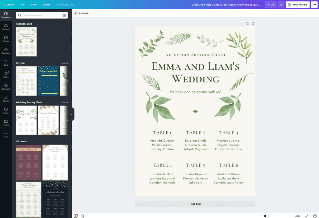Gratis Tafelschikking kaartjes maken online | Canva