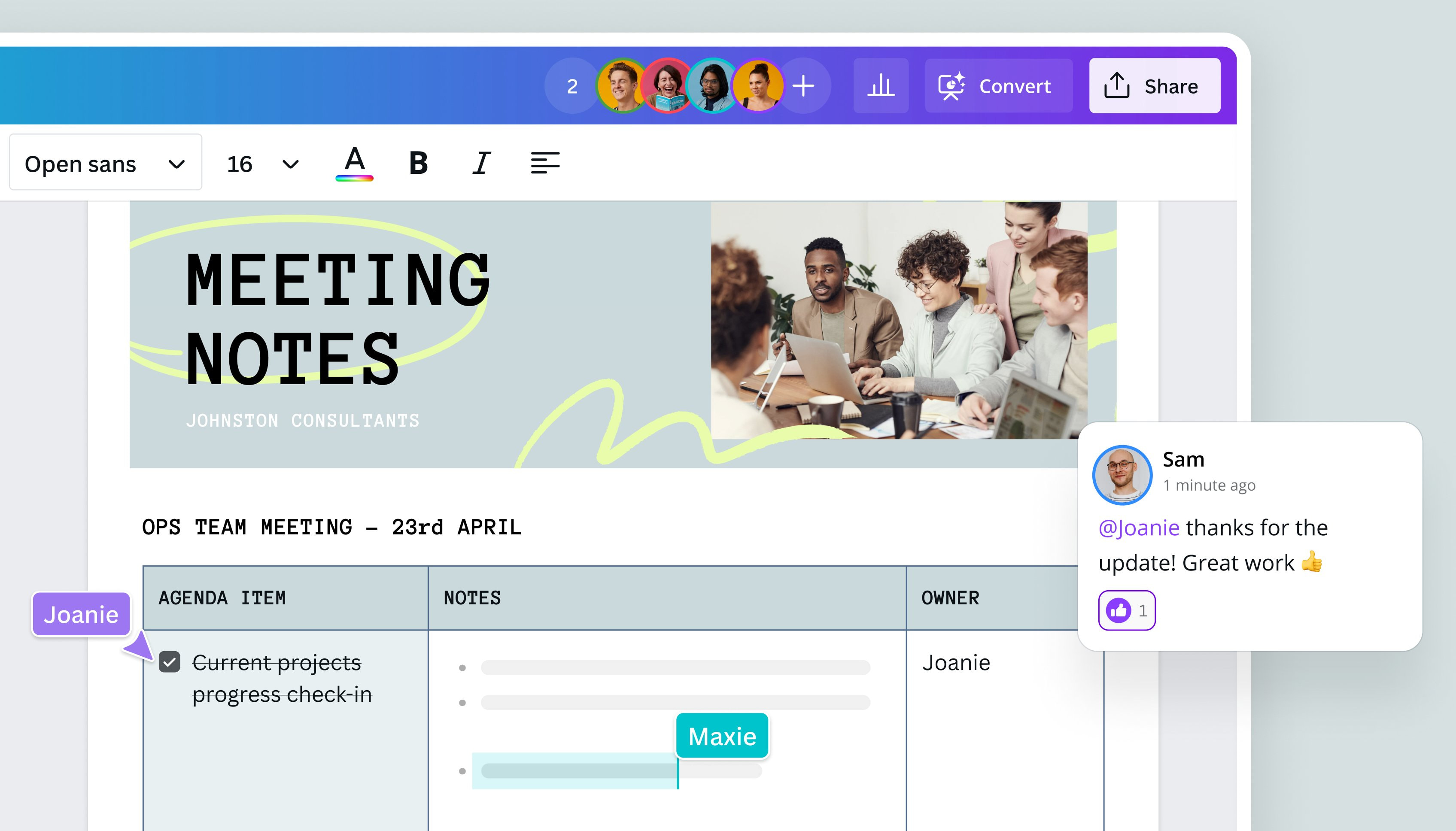 Crea minutas de reuniones en línea | Canva