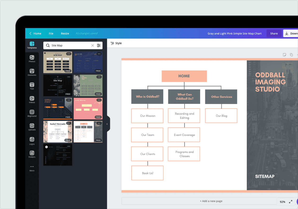Criar mapas do site - Canva