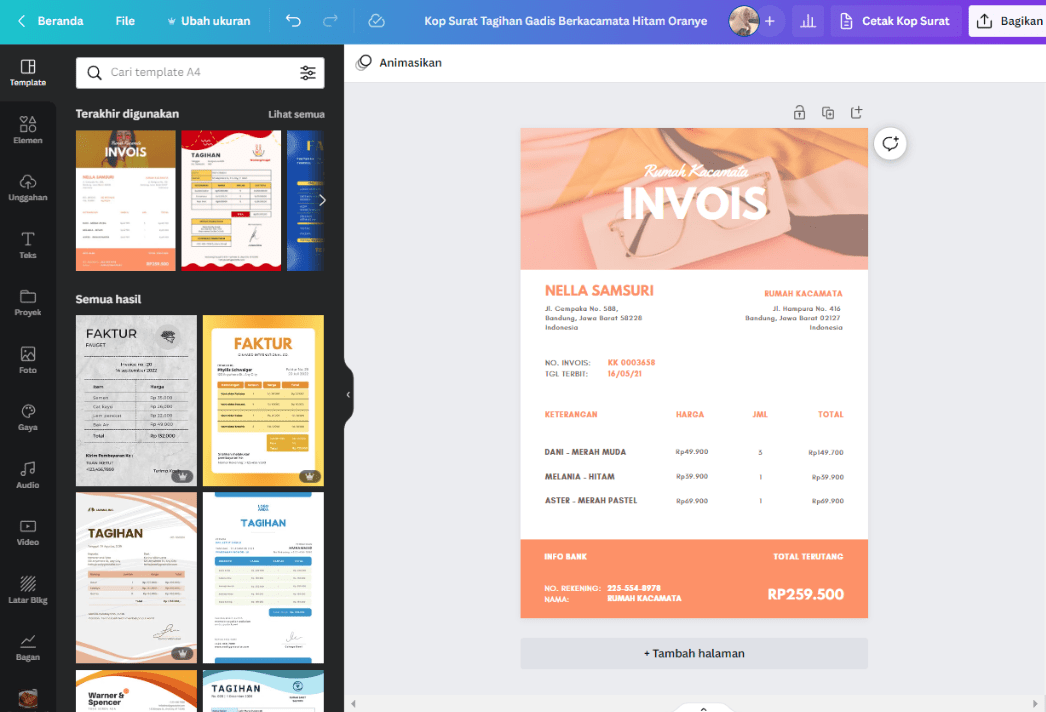Membuat Invoice Faktur Profesional dengan Mudah | Canva