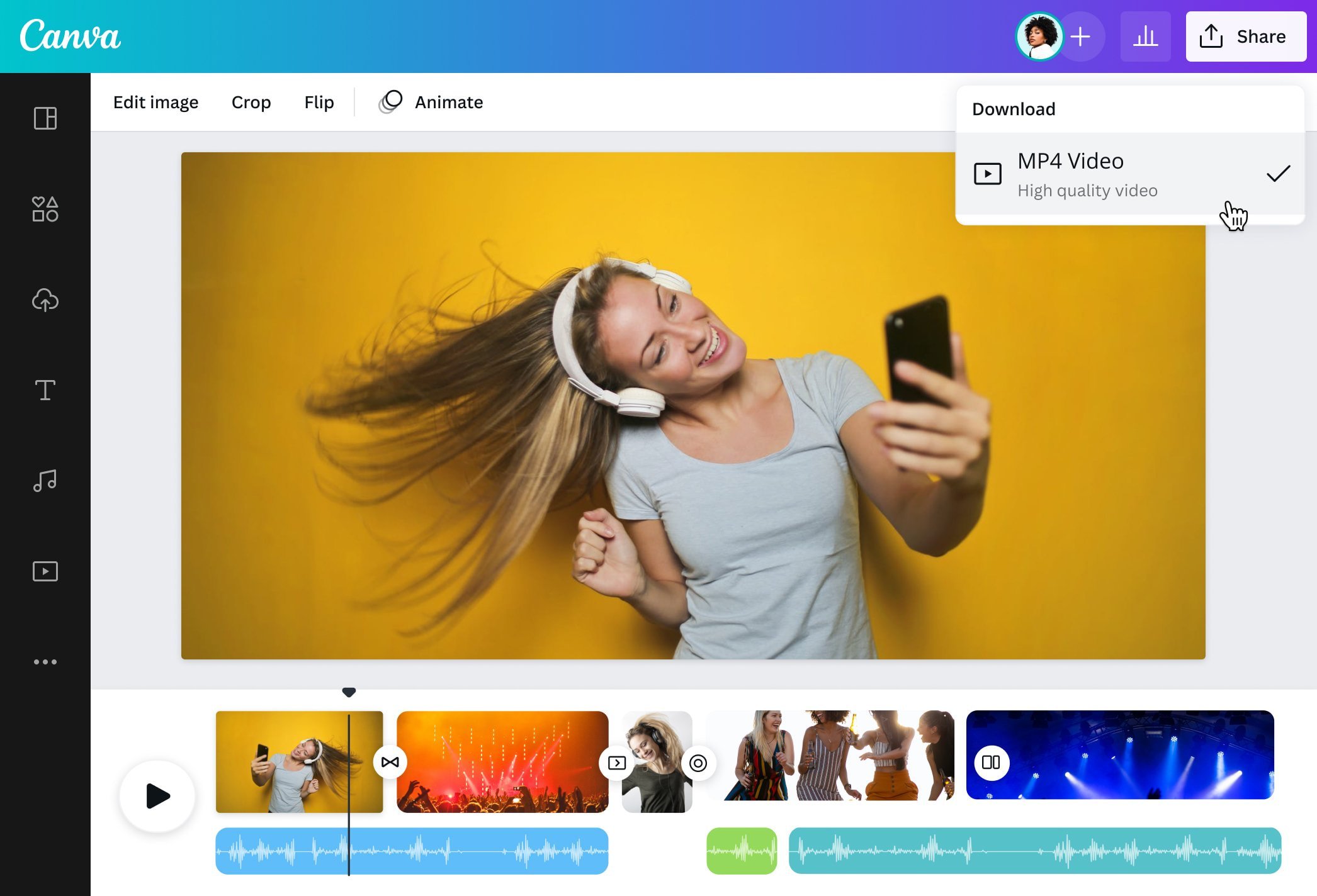 Sincronização automática de áudio e vídeo on-line | Canva