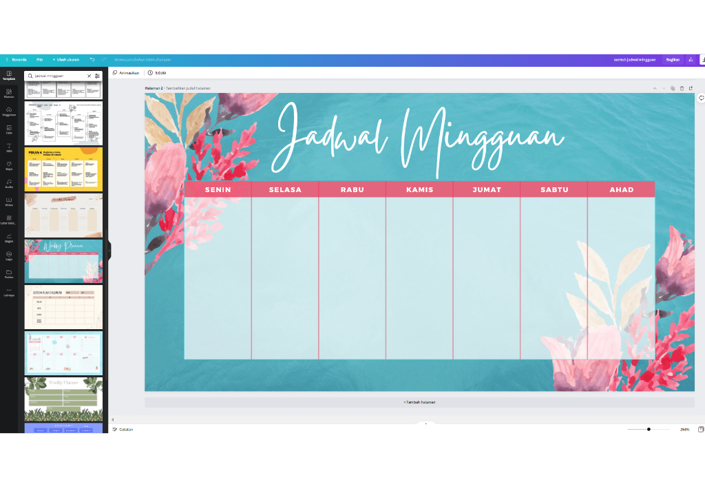 Mendesain Jadwal Mingguan Unik Secara Online - Canva