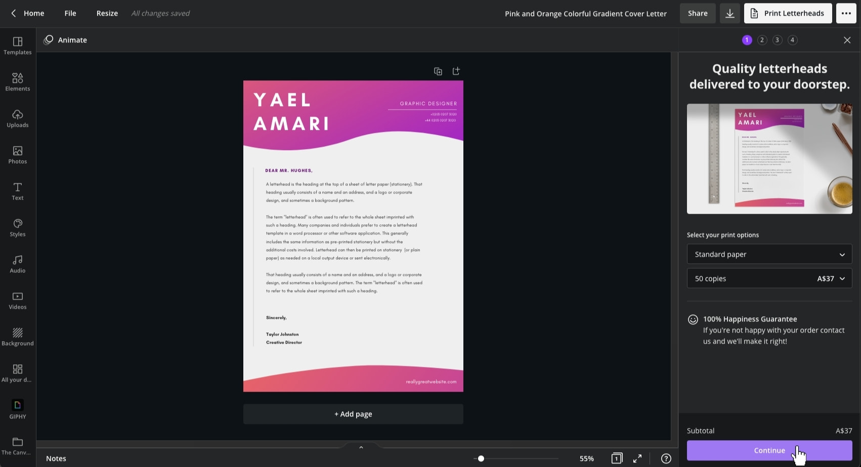 Criar cartas de apresentação personalizadas grátis - Canva