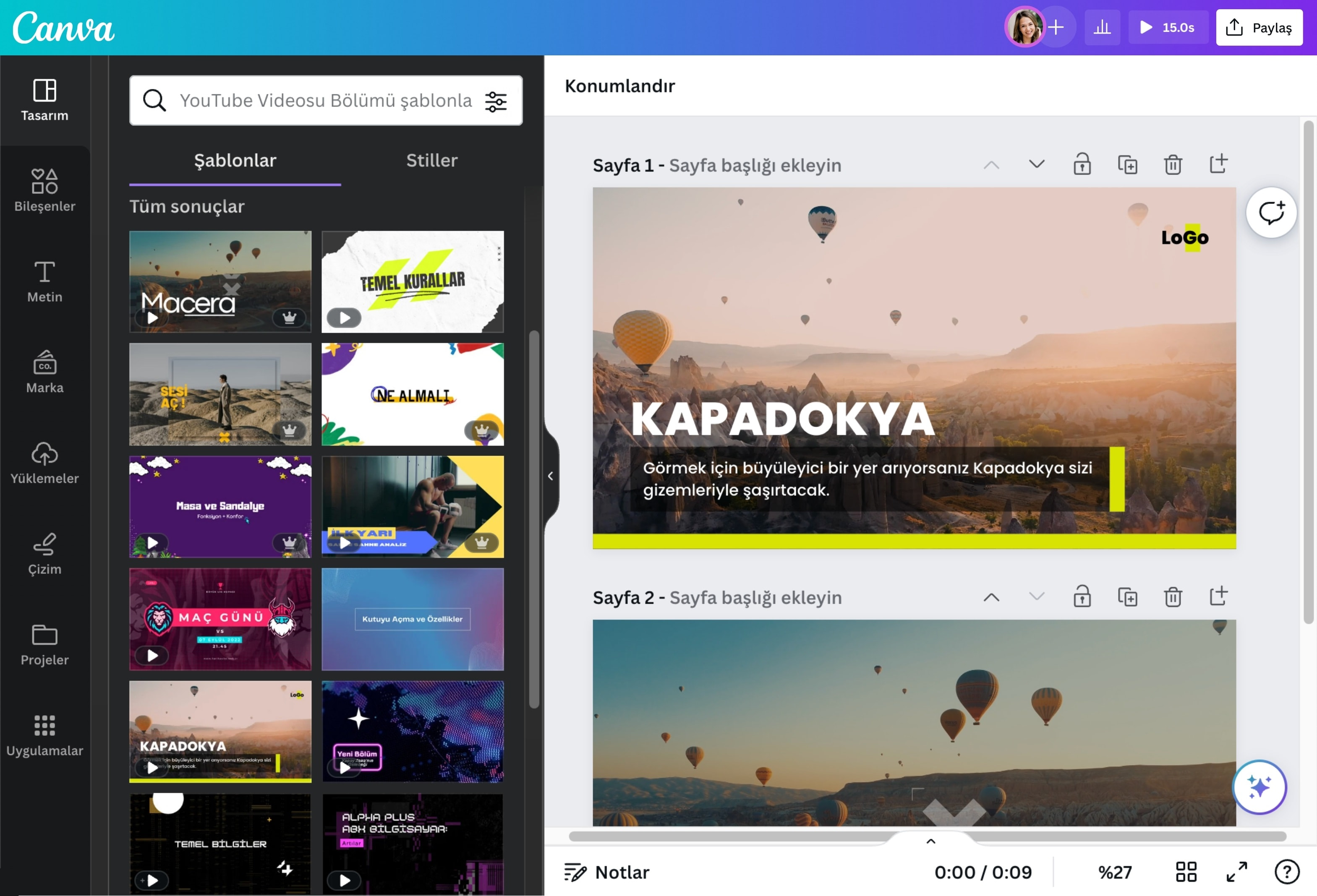 YouTube Videoları için Ücretsiz Intro Yapma | Canva
