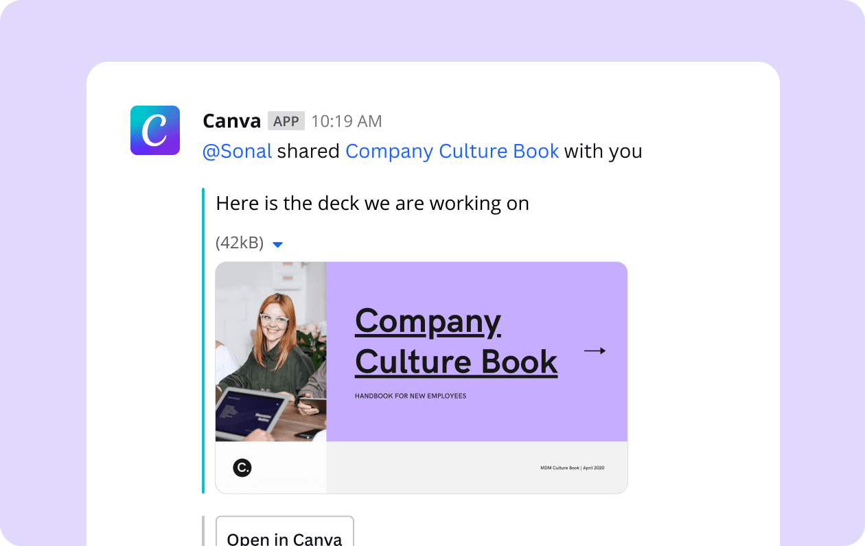 Integrazione Canva + Slack | Canva