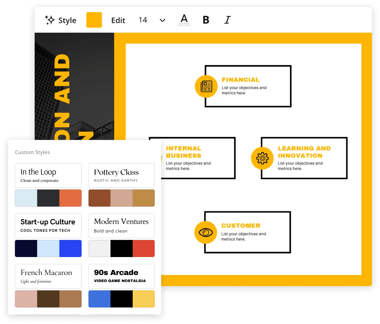 Crea una balanced scorecard online gratis con Canva