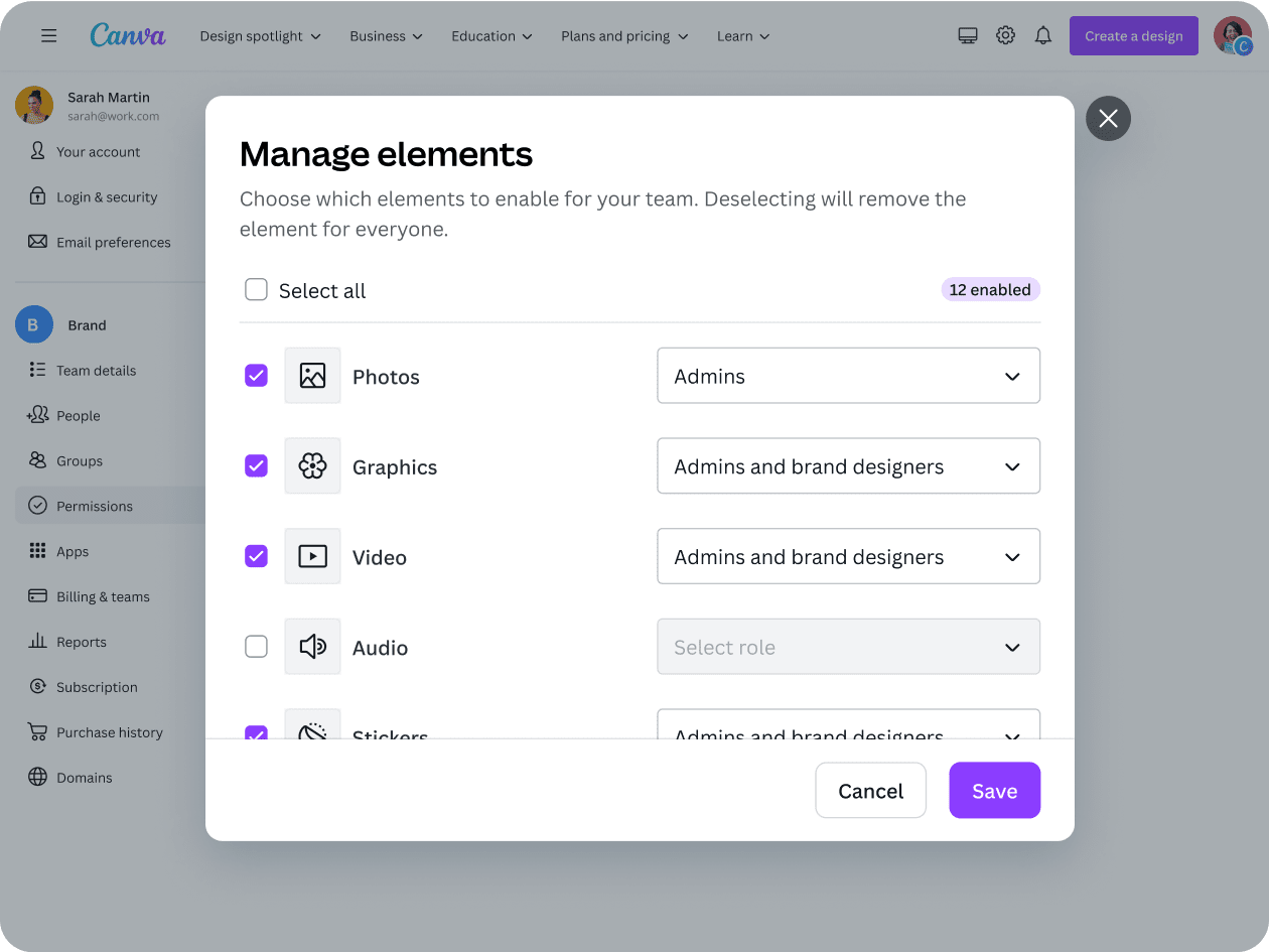 Undang dan kelola tim dan peran | Fitur Canva Premium