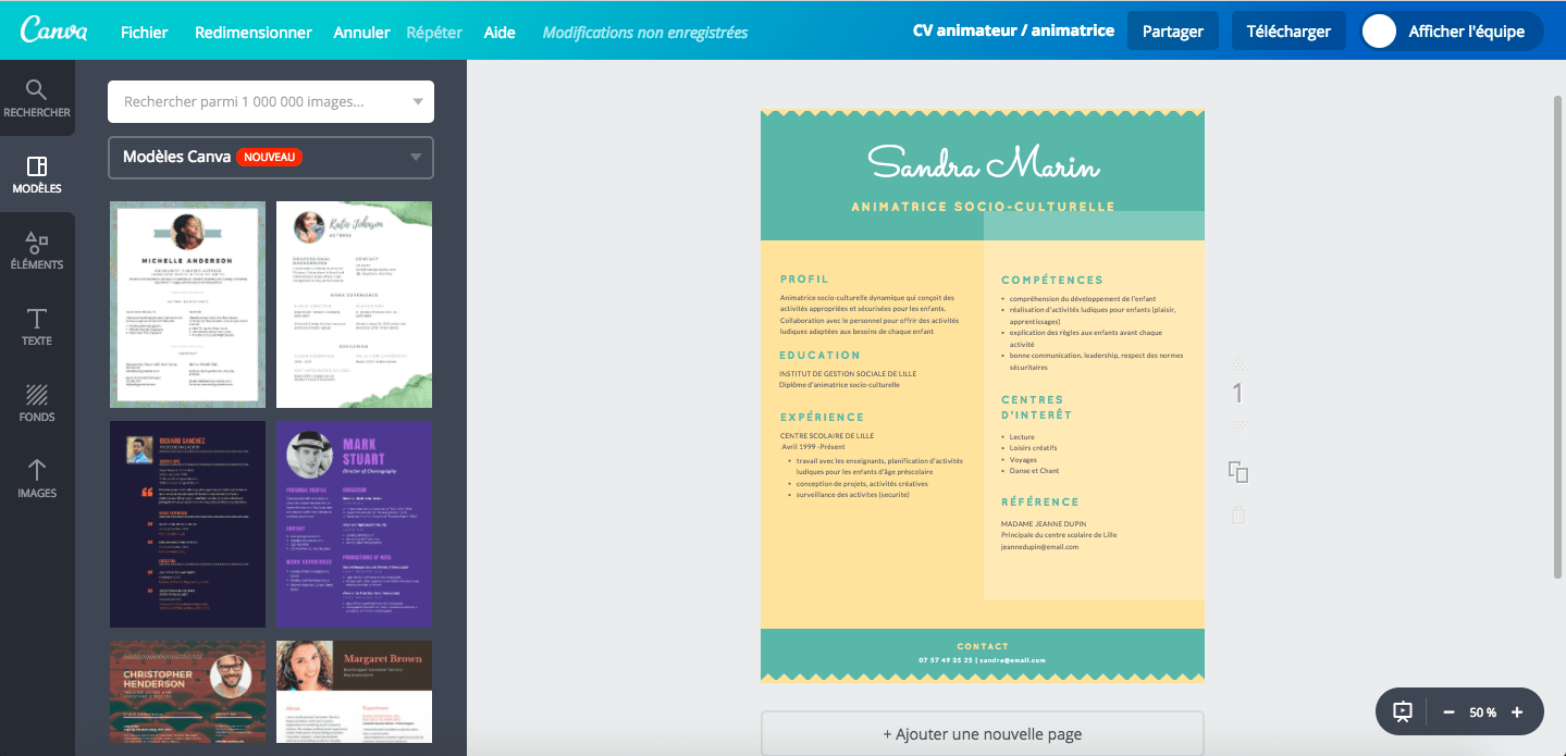 +100 modèles de CV d'animateur & animatrice BAFA gratuits - Canva