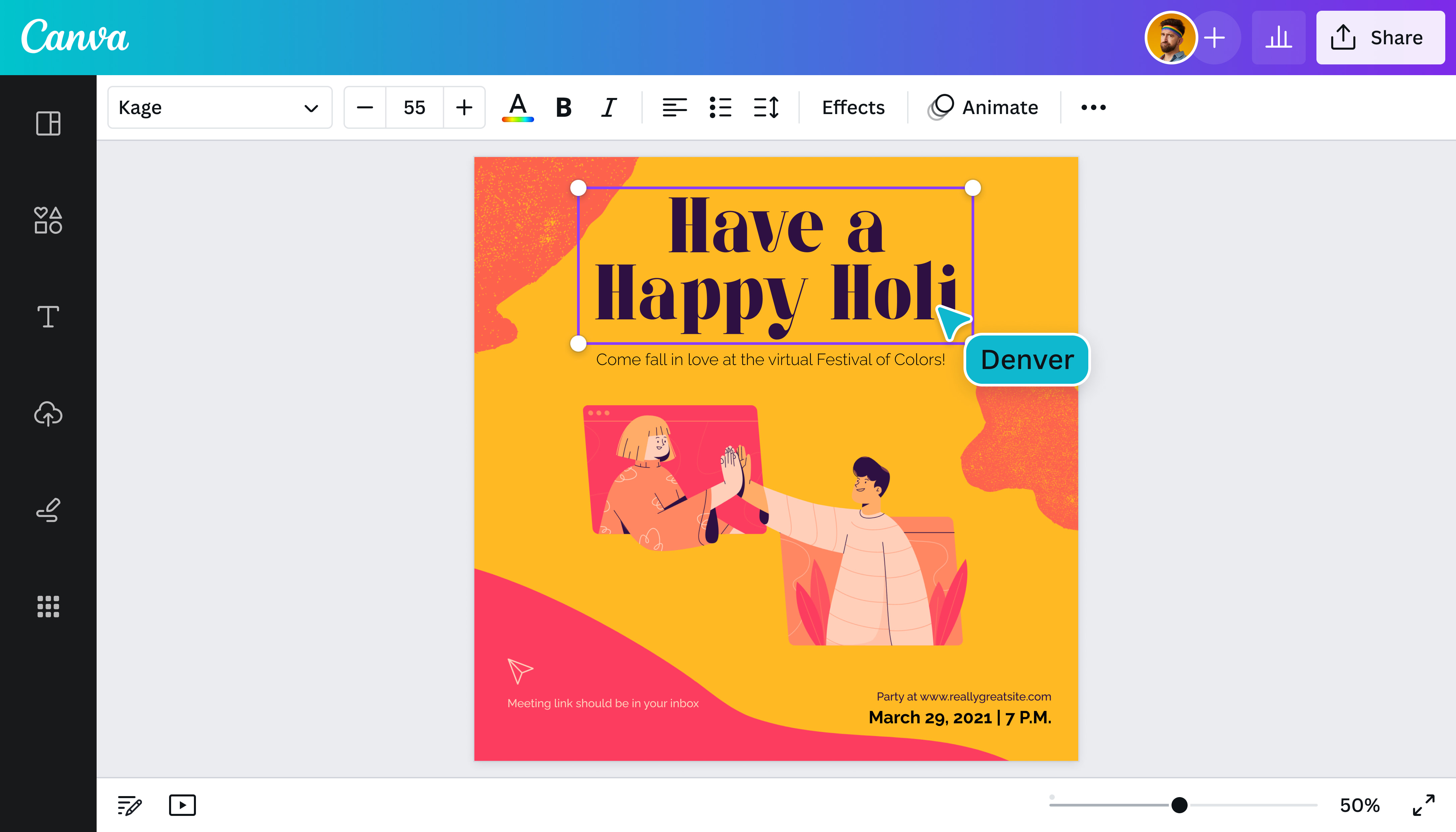 Design Custom Holi Invitations For Free With Canva