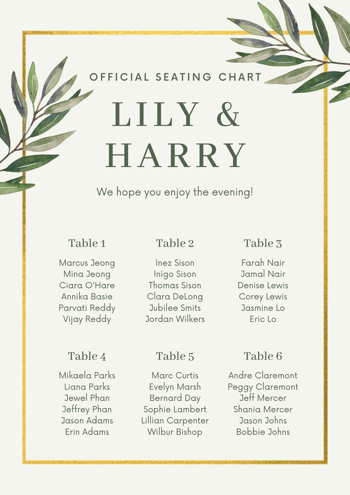 Masquerade Wedding Seating Chart