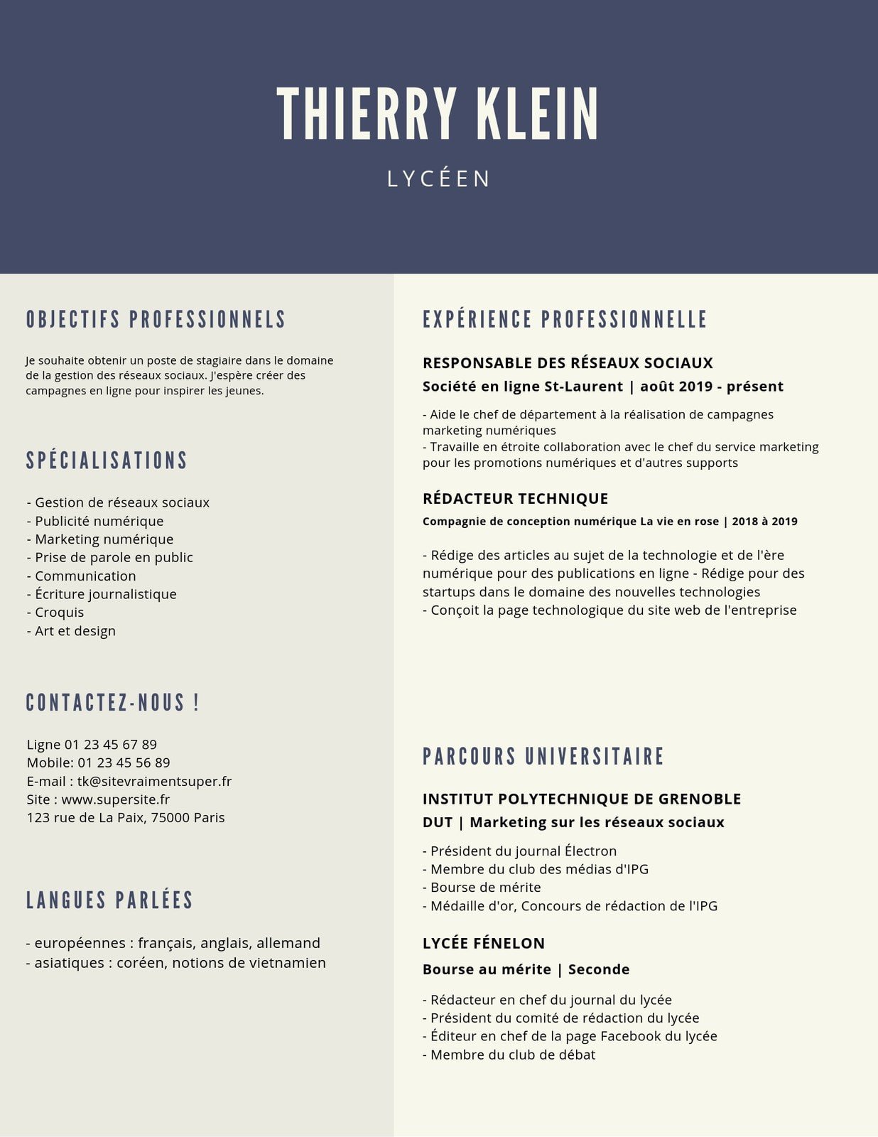 Faire un CV d'étudiant gratuite - facile & en ligne | Canva