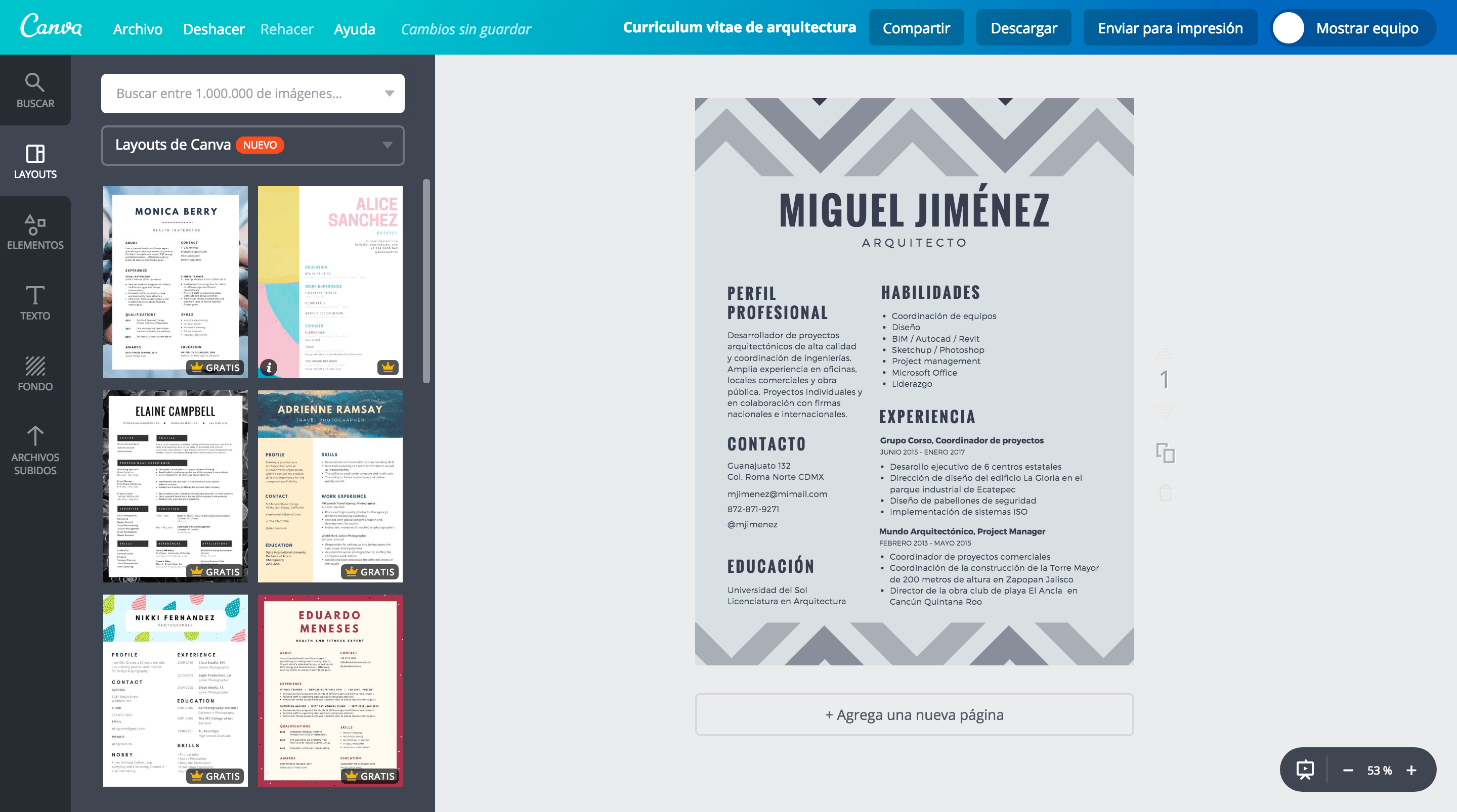 Diseña un currículum para arquitecto gratis en minutos | Canva