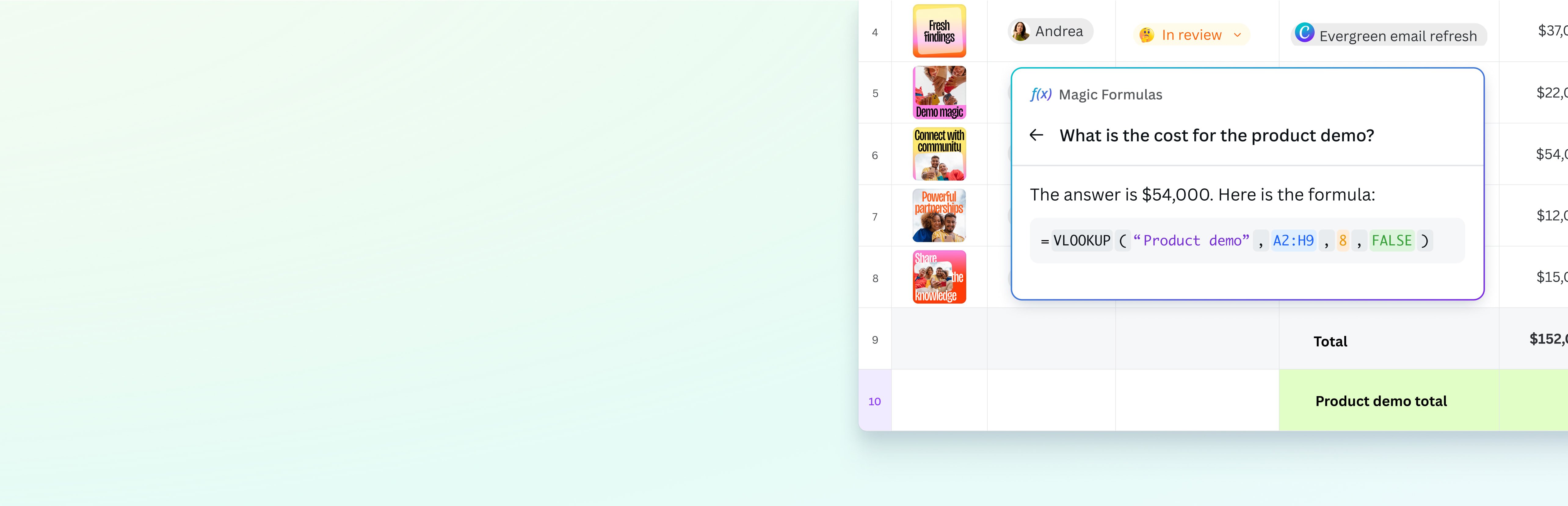 Generatore formule AI: crea formule per i fogli di calcolo | Canva