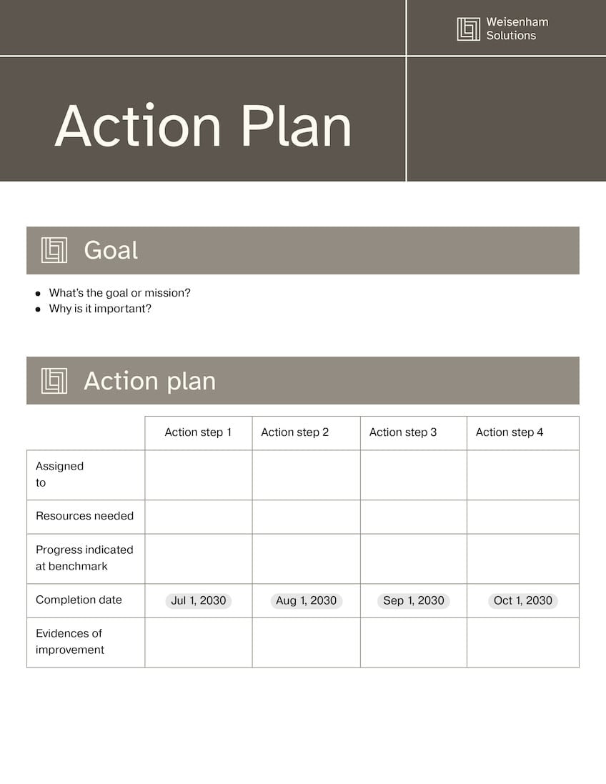 Action Plan Spreadsheet Template
