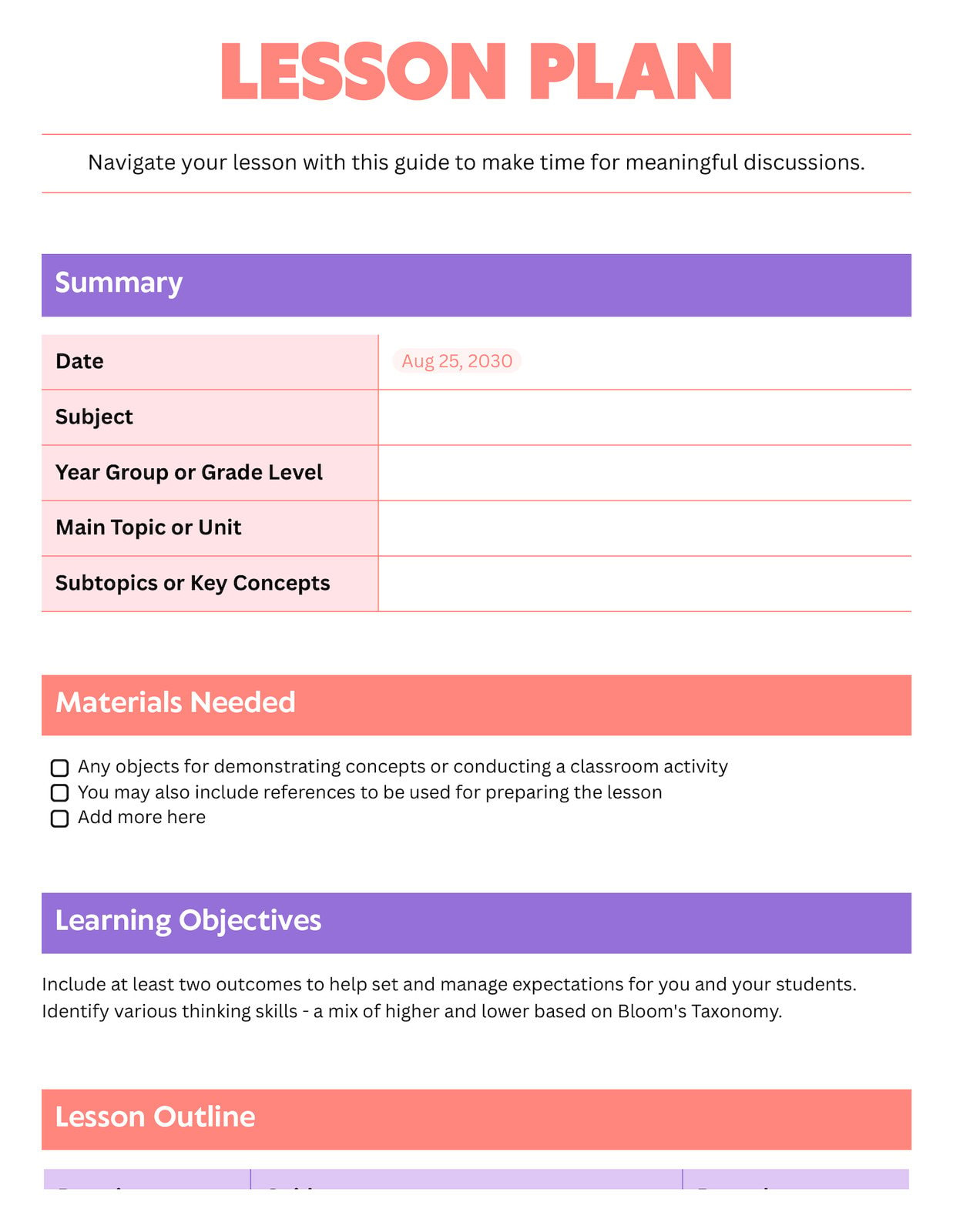Free Lesson Plan Maker - Online Lesson Plan Examples | Canva
