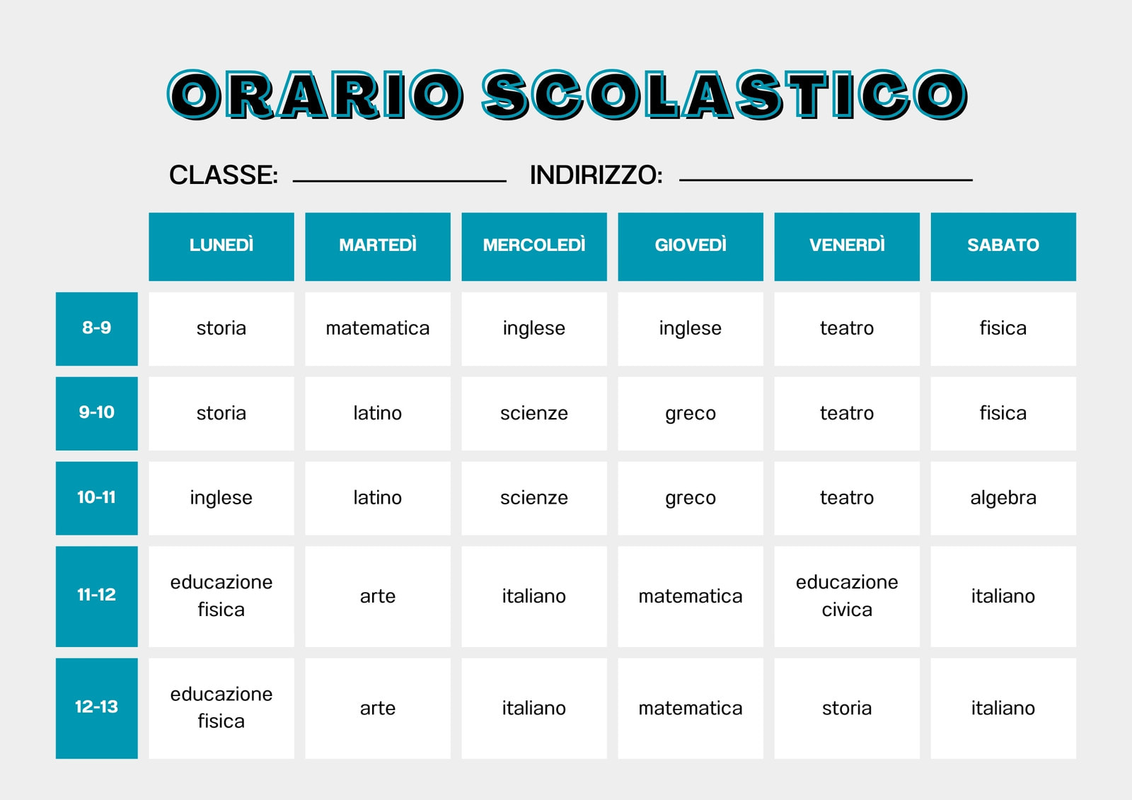 Crea un orario scolastico online per lezioni | Canva