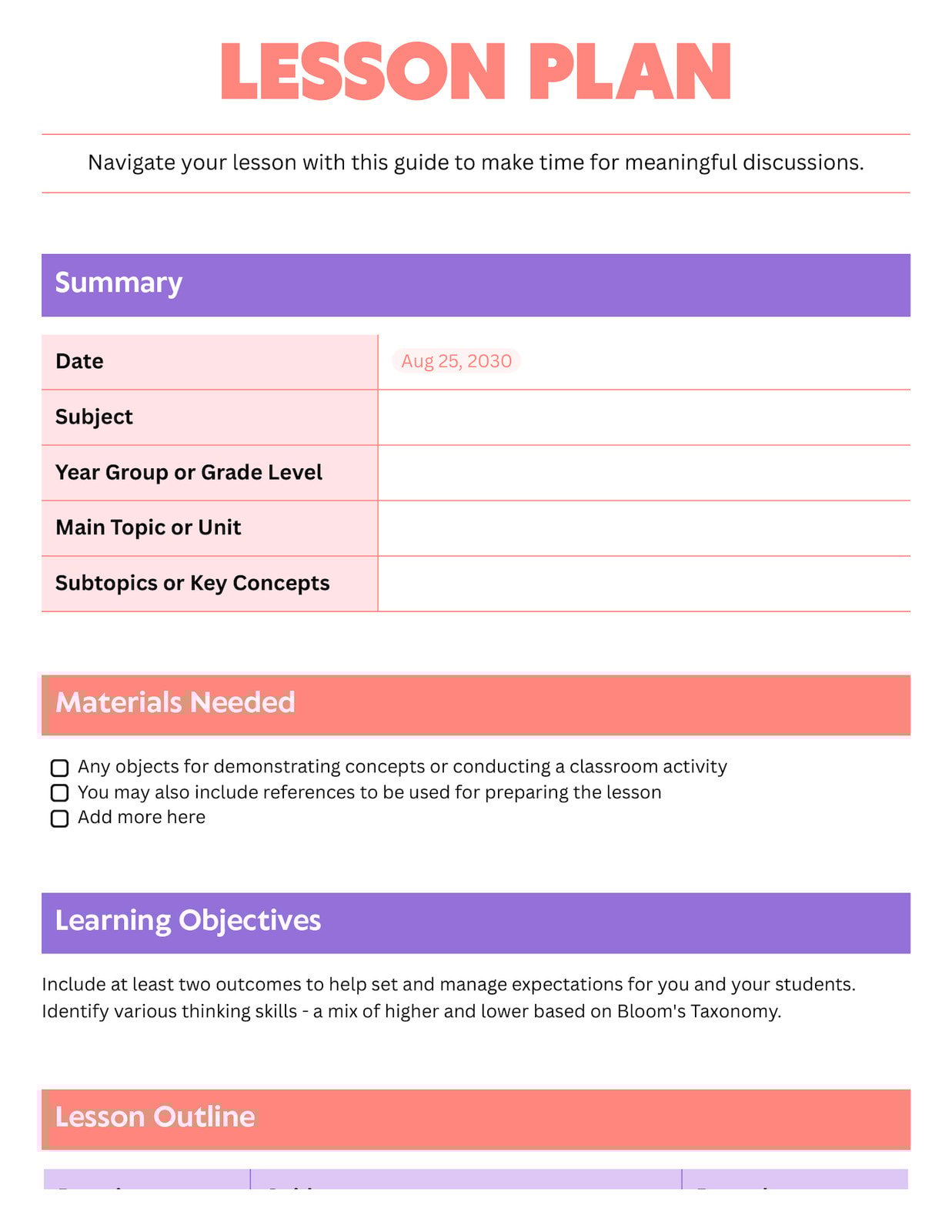 Free Lesson Plan Maker - Online Lesson Plan Examples | Canva