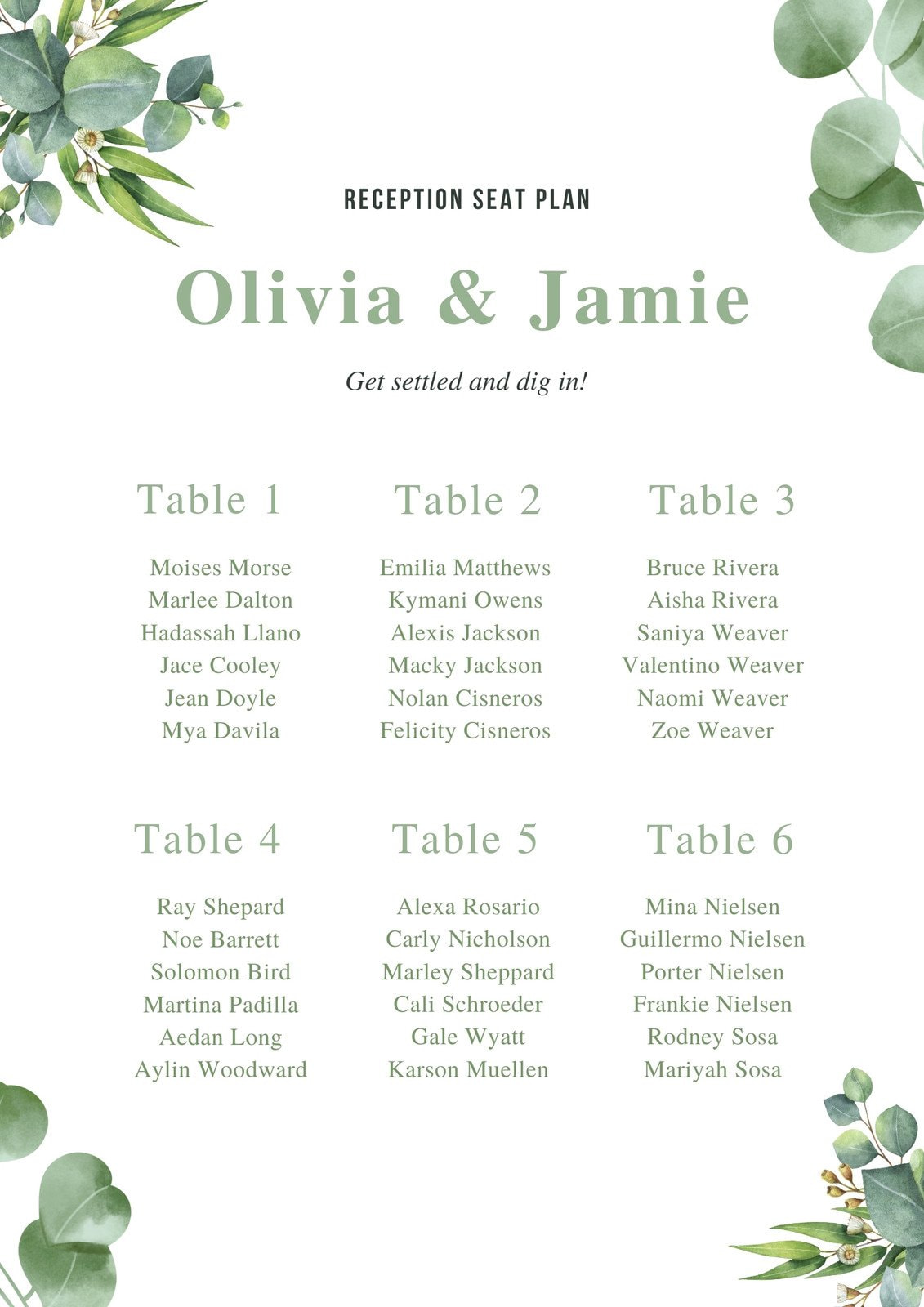 Dinner Seating Chart Template