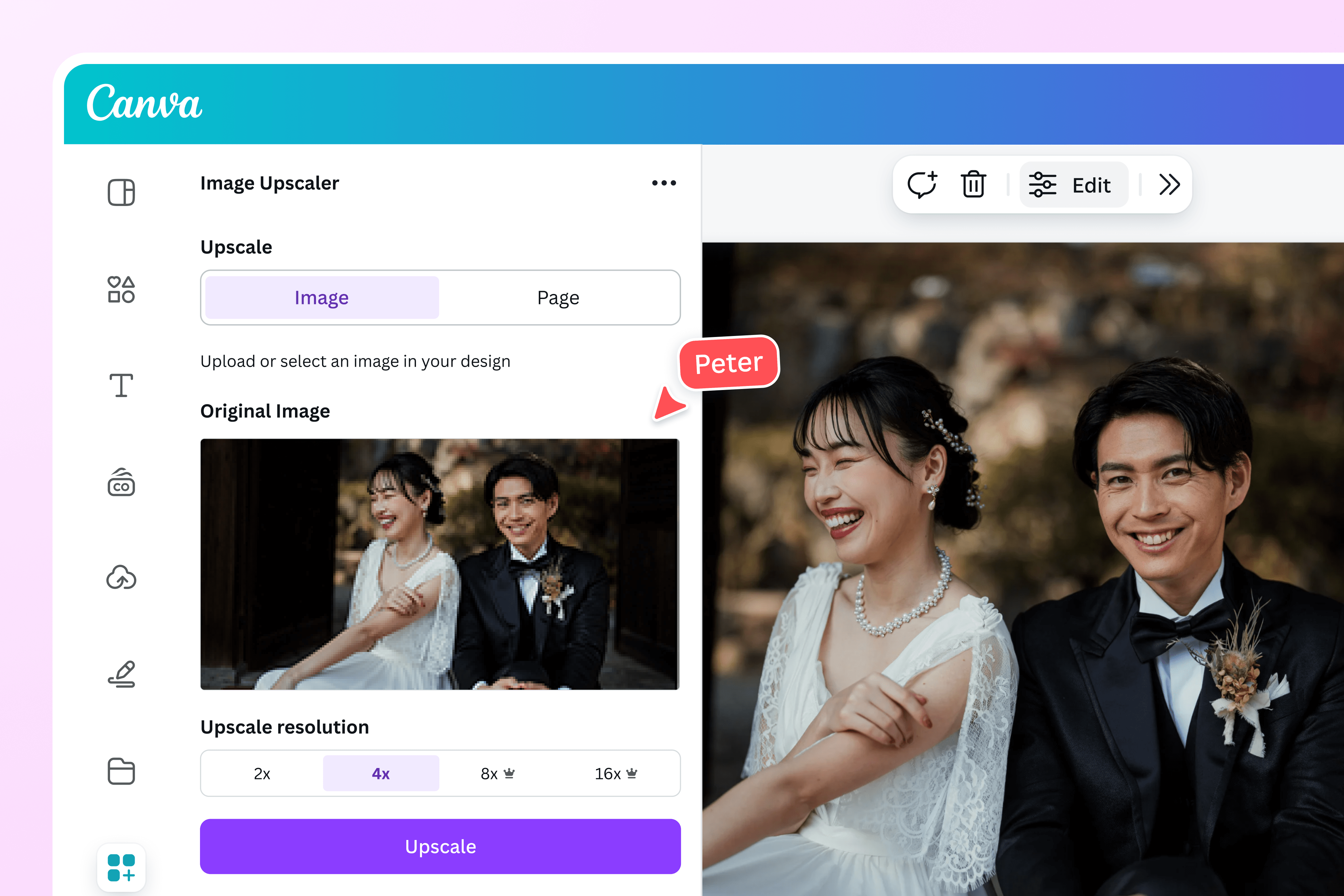 Amplie imagens com IA: otimize a qualidade da imagem online | Canva
