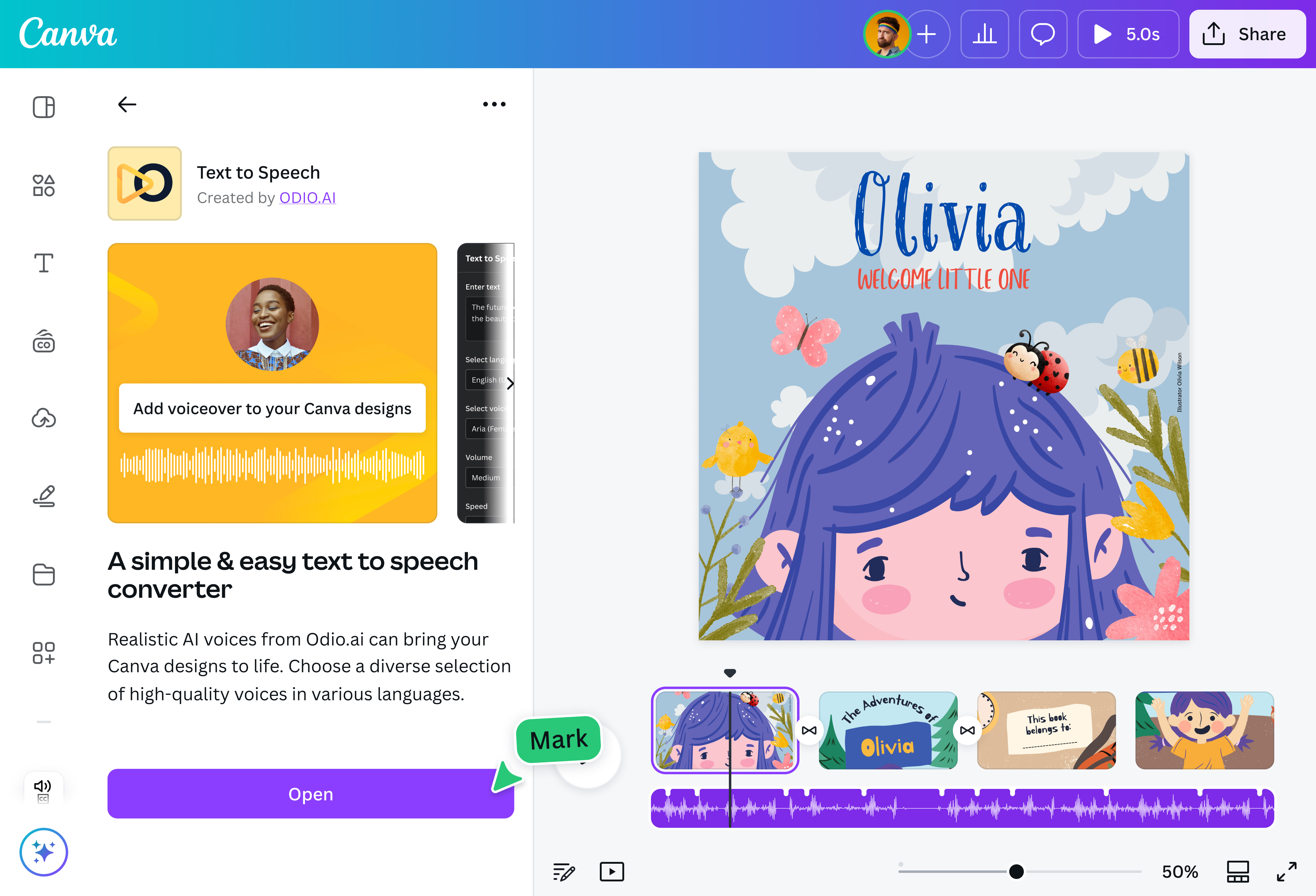 Zet tekst in een paar seconden om in spraak | Canva