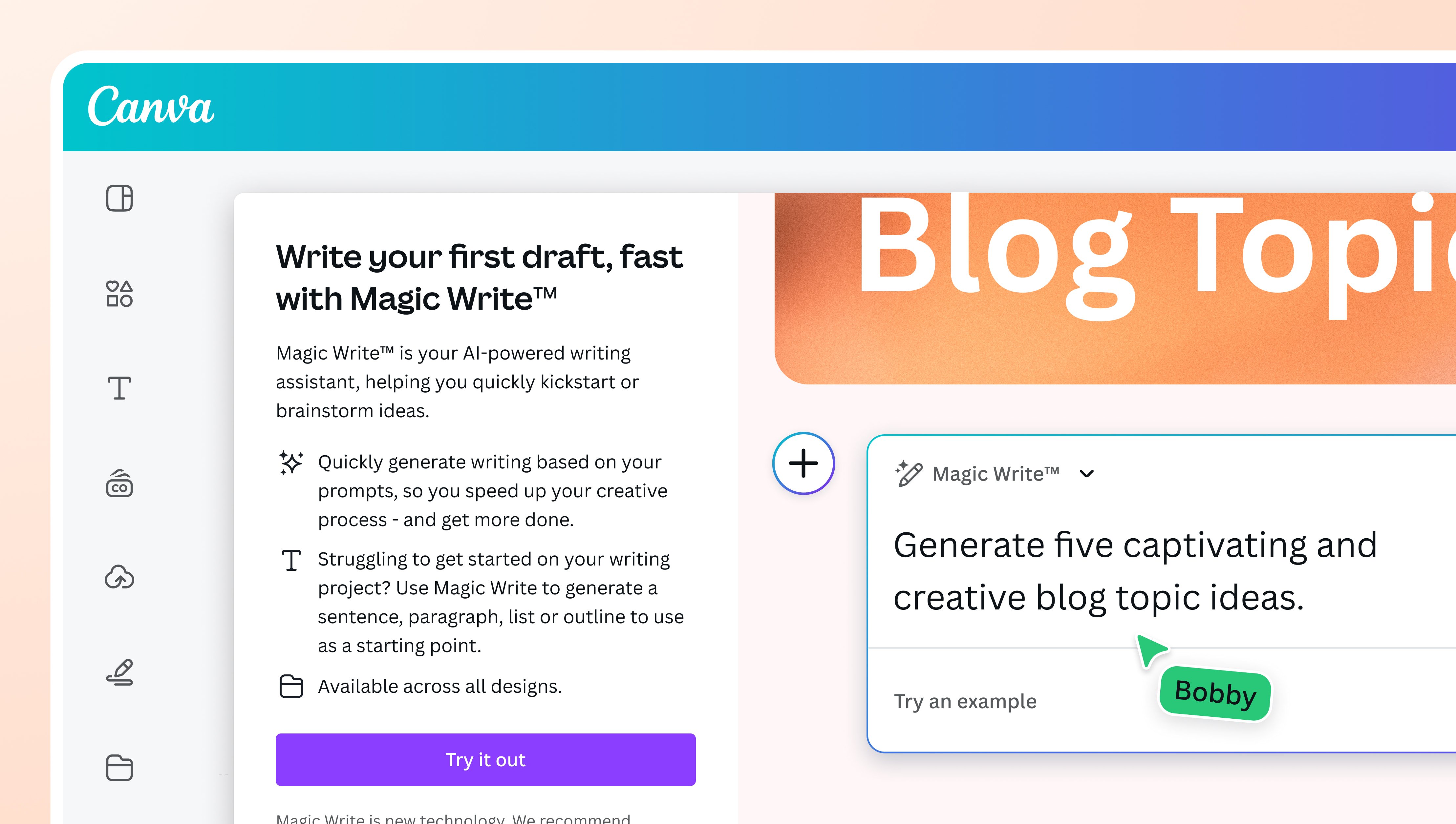Generatore di idee blog gratis online con AI | Canva