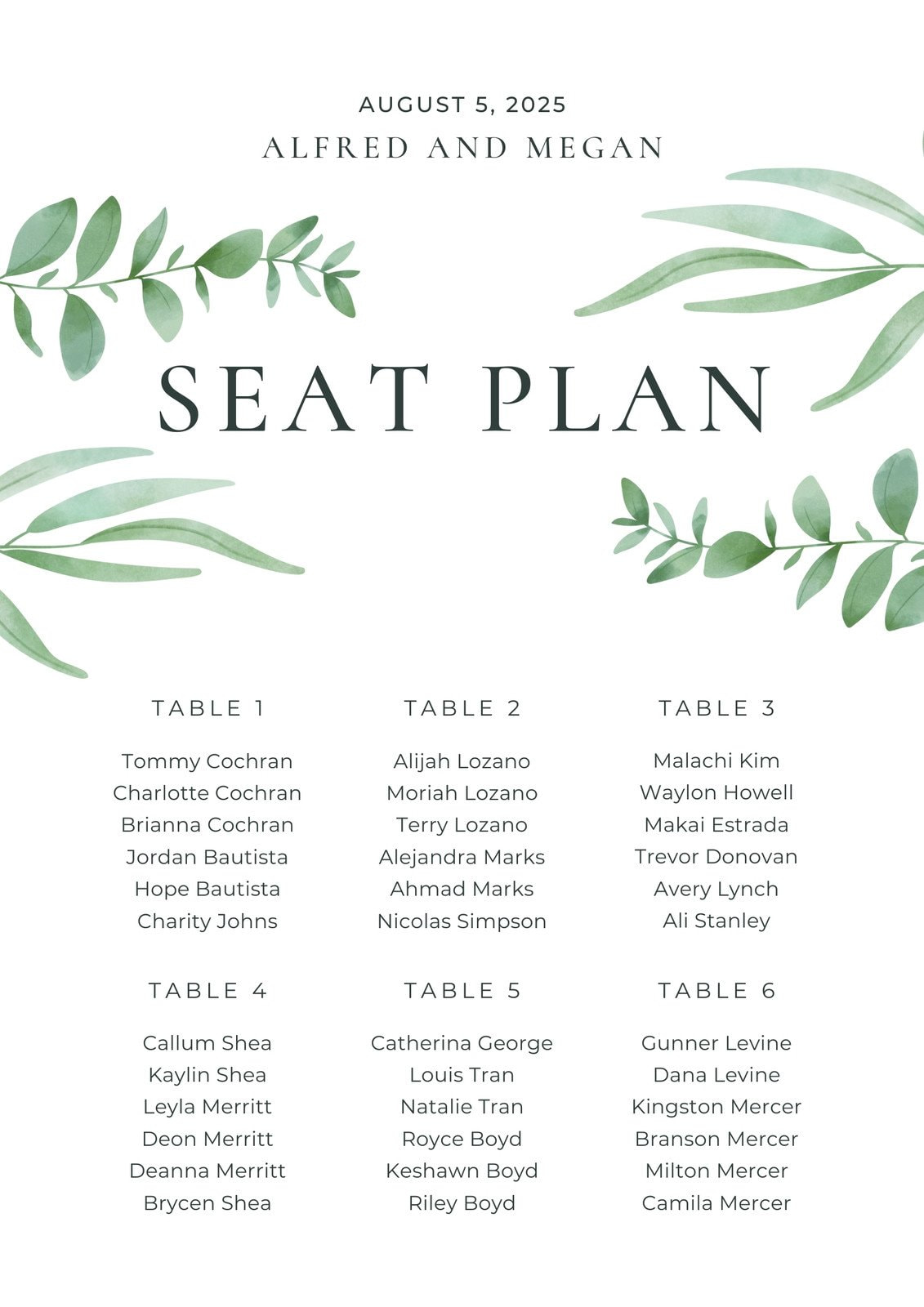 Free Online Wedding Seating Chart Maker | Canva