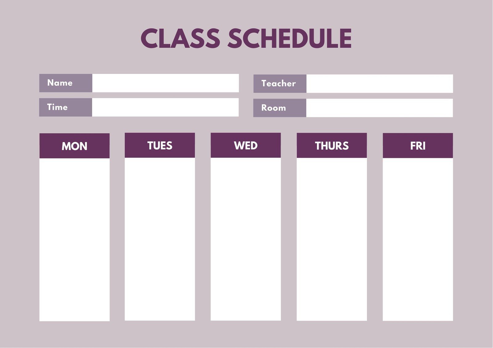 Class Schedule Templates Class Schedule Template Class