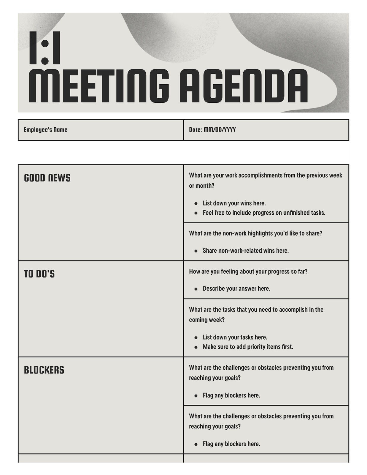 One-on-one meeting: Questions, agenda, and templates | Canva