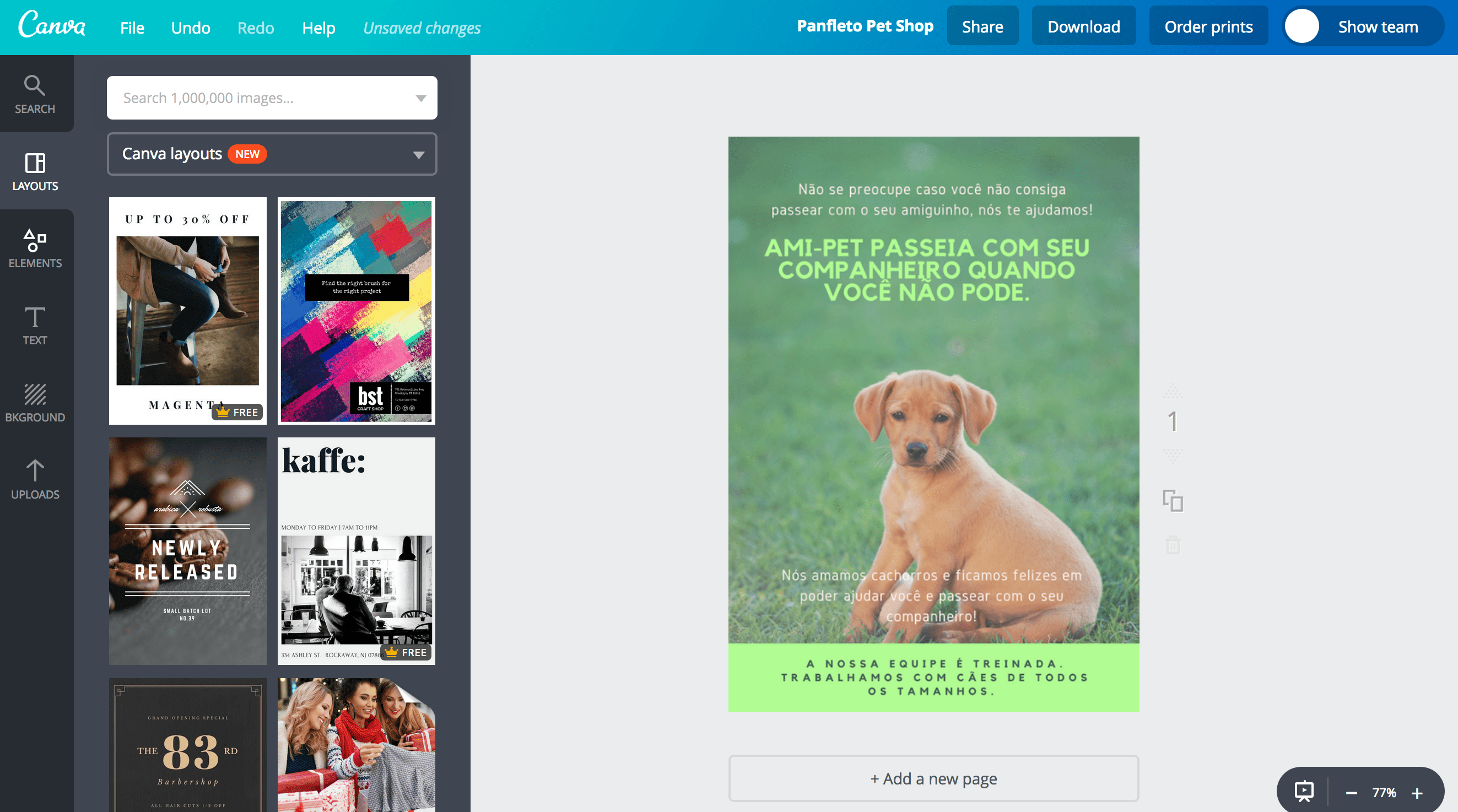 Faça um panfleto para exclusivo para sua pet shop - Canva