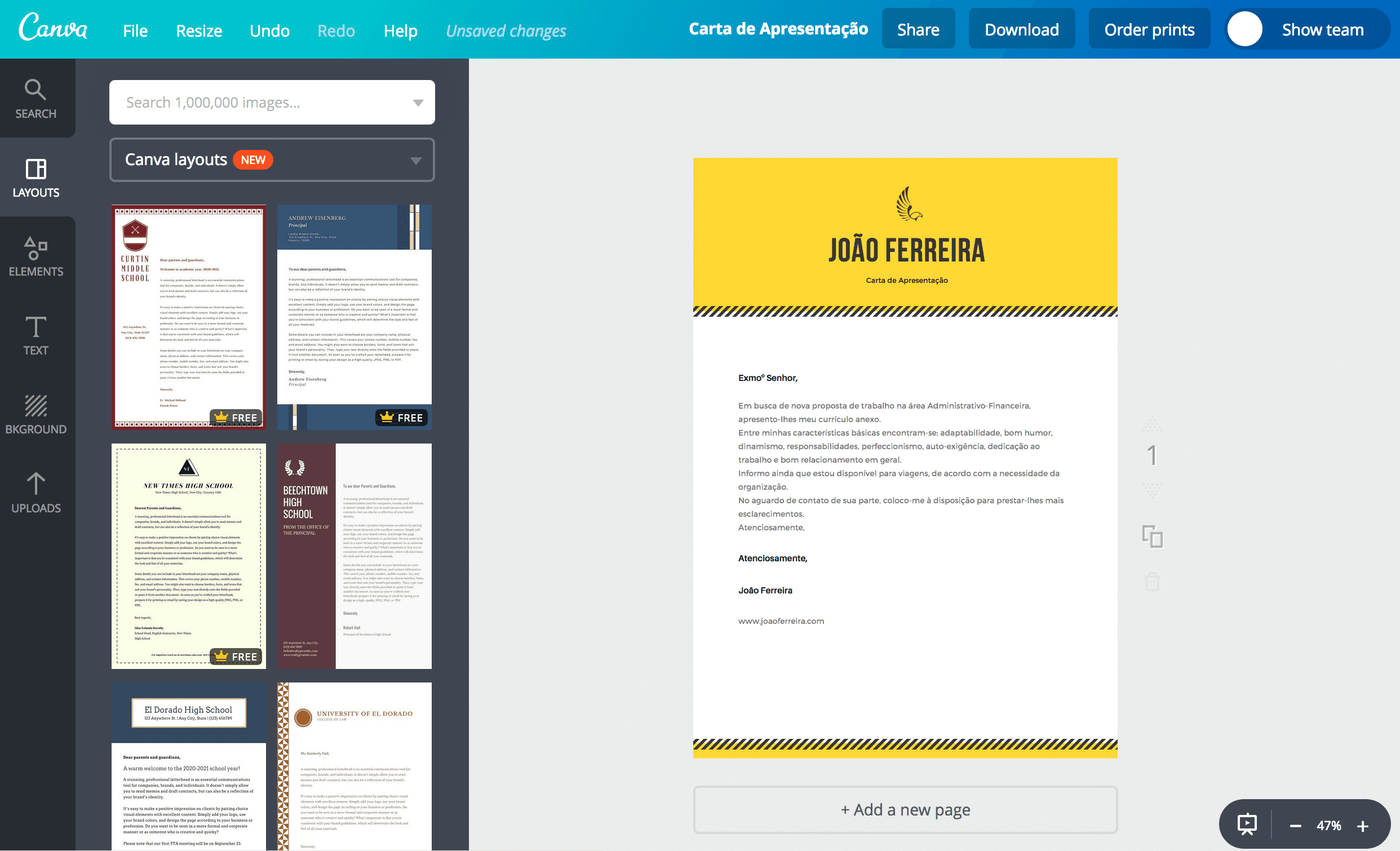 Como Fazer Carta de Apresentação | Modelos para Emprego - Canva