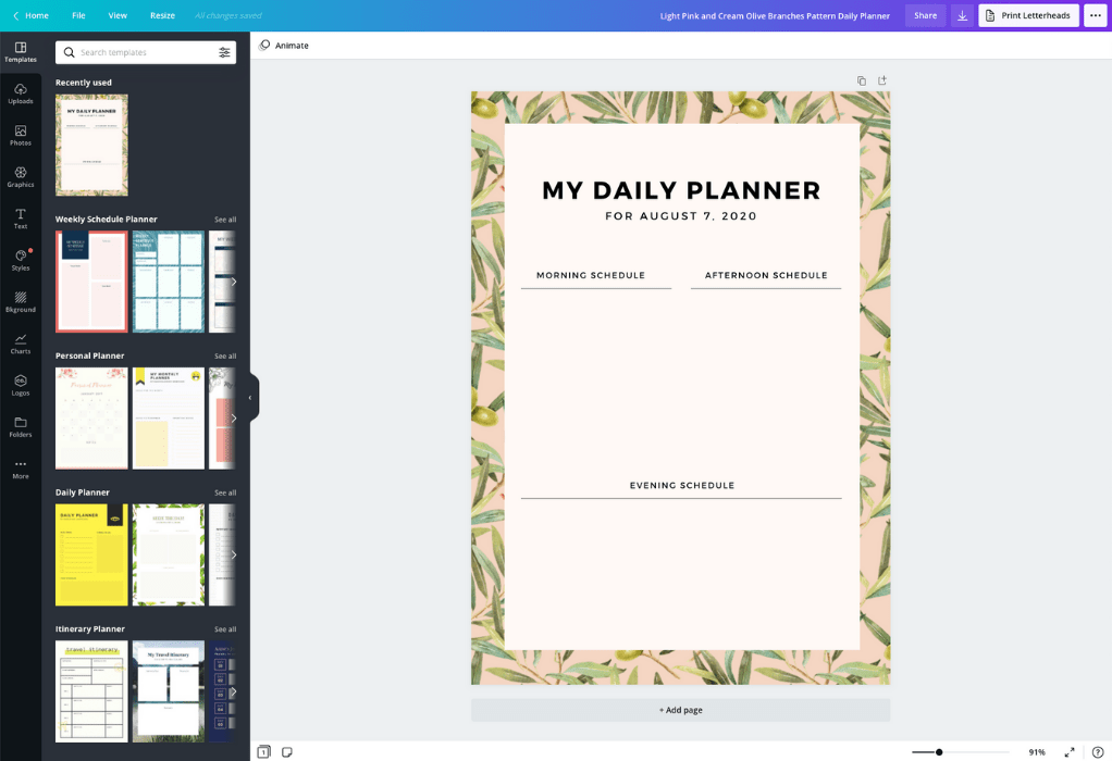 Créer gratuitement un planning journalier en ligne - Canva