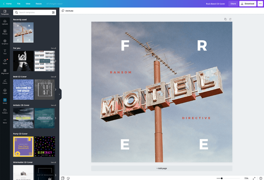 Crea portadas / carátulas de discos gratis – Canva