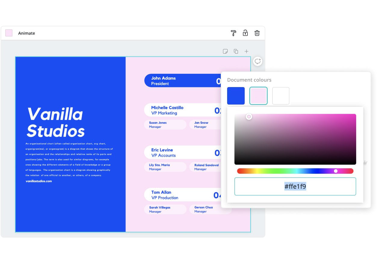 Crie um organograma online grátis - Canva