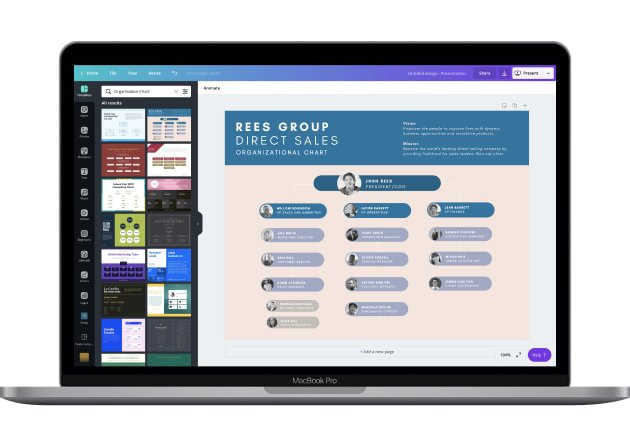 Crie um organograma empresarial online grátis (com modelos!) | Canva