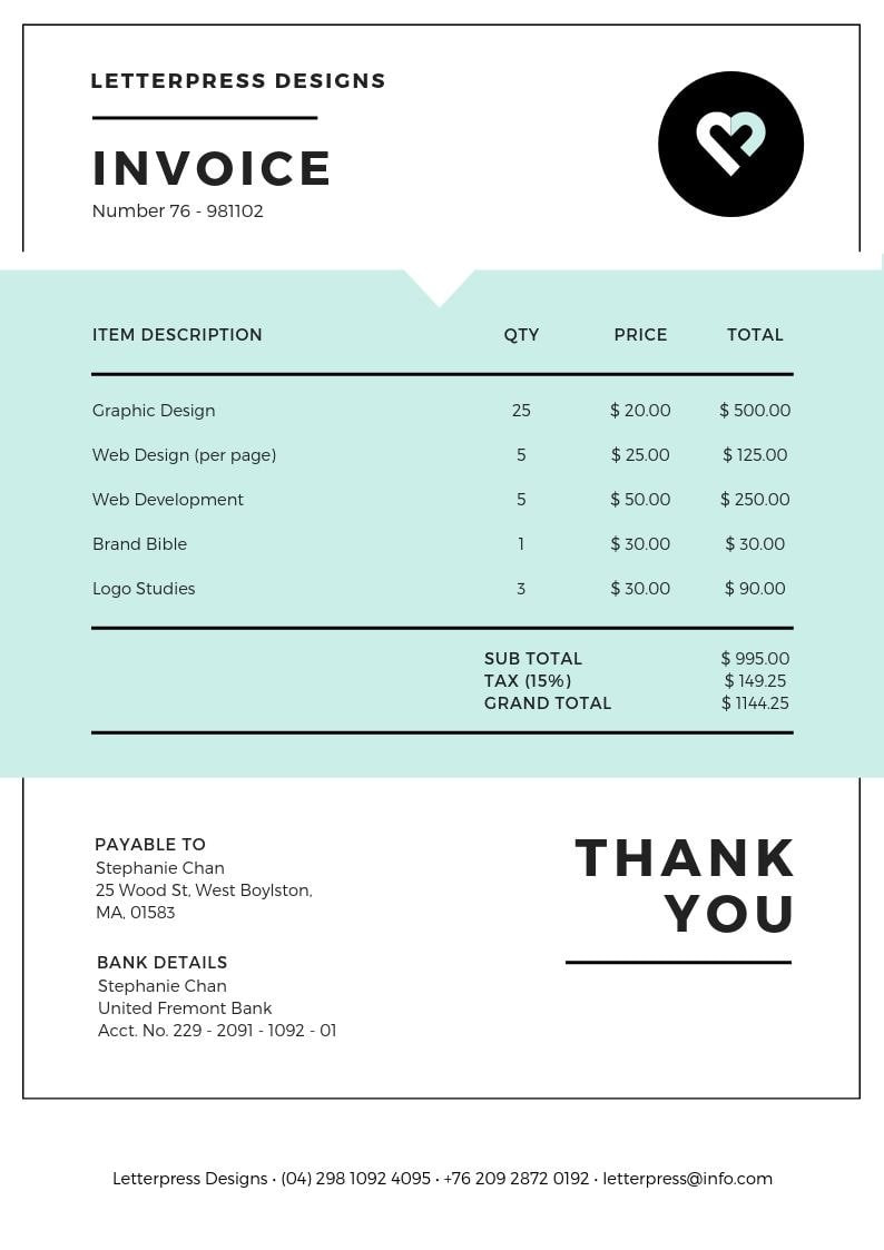 Pretty Invoice Template Cocinaglobal Blog