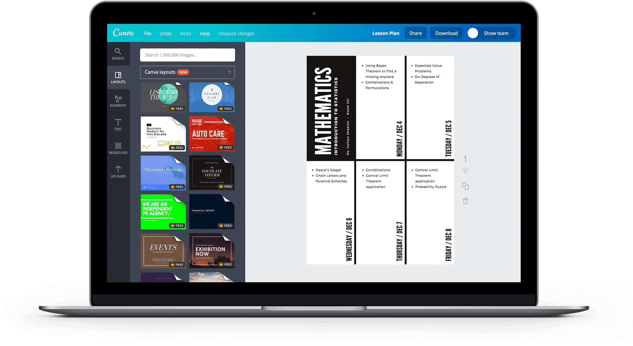 Criar plano de aula de matemática online - Canva