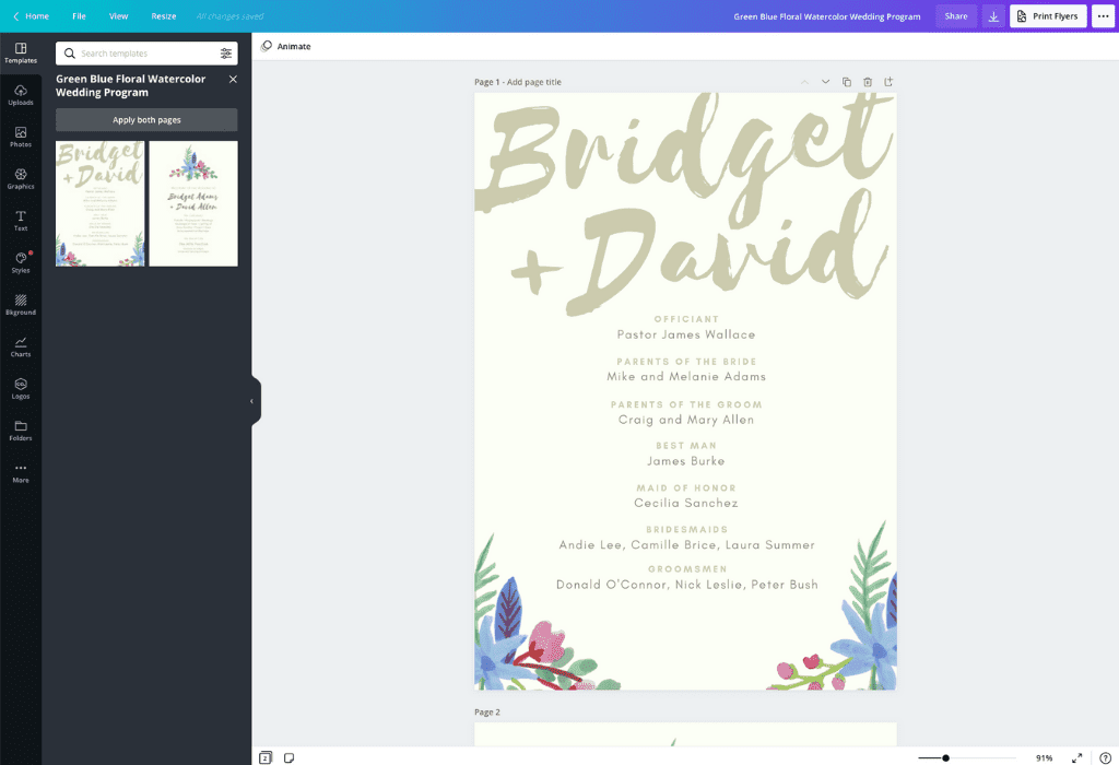 Créer un programme de mariage - facile & gratuit | Canva