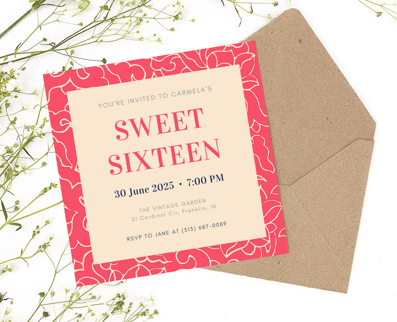 Sweet 16 Birthday Invitation Borders WOW! PARTY INVITES SWEET