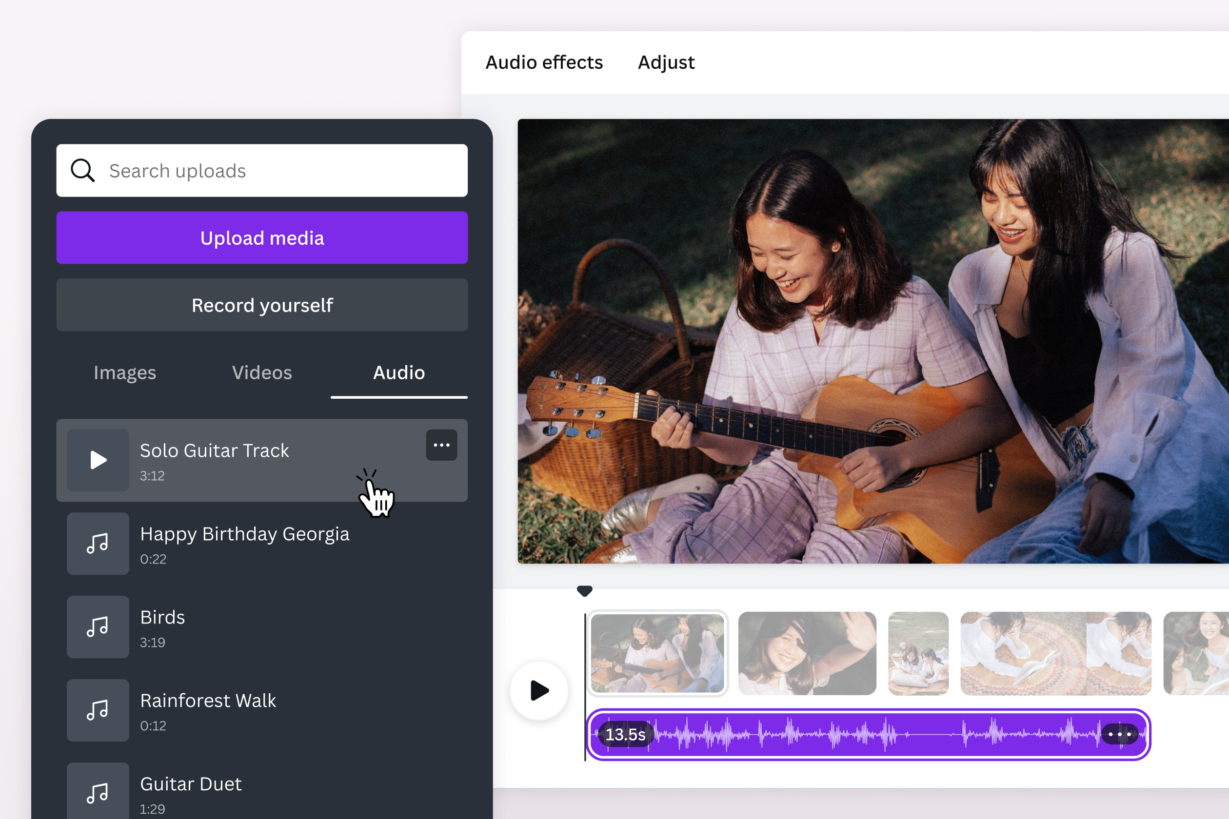 Dodaj Audio I Muzyk Do Film w Za Darmo Canva