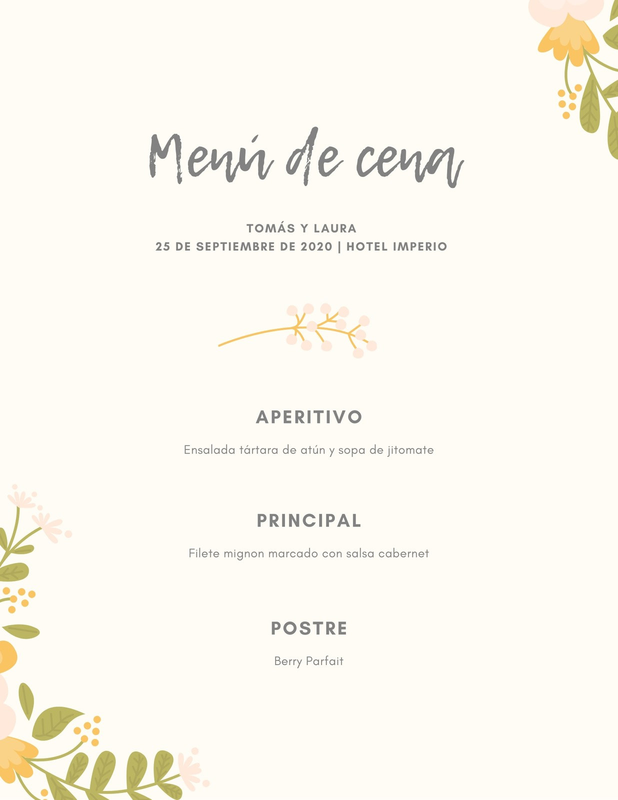 Crea menús para boda online gratis - Canva