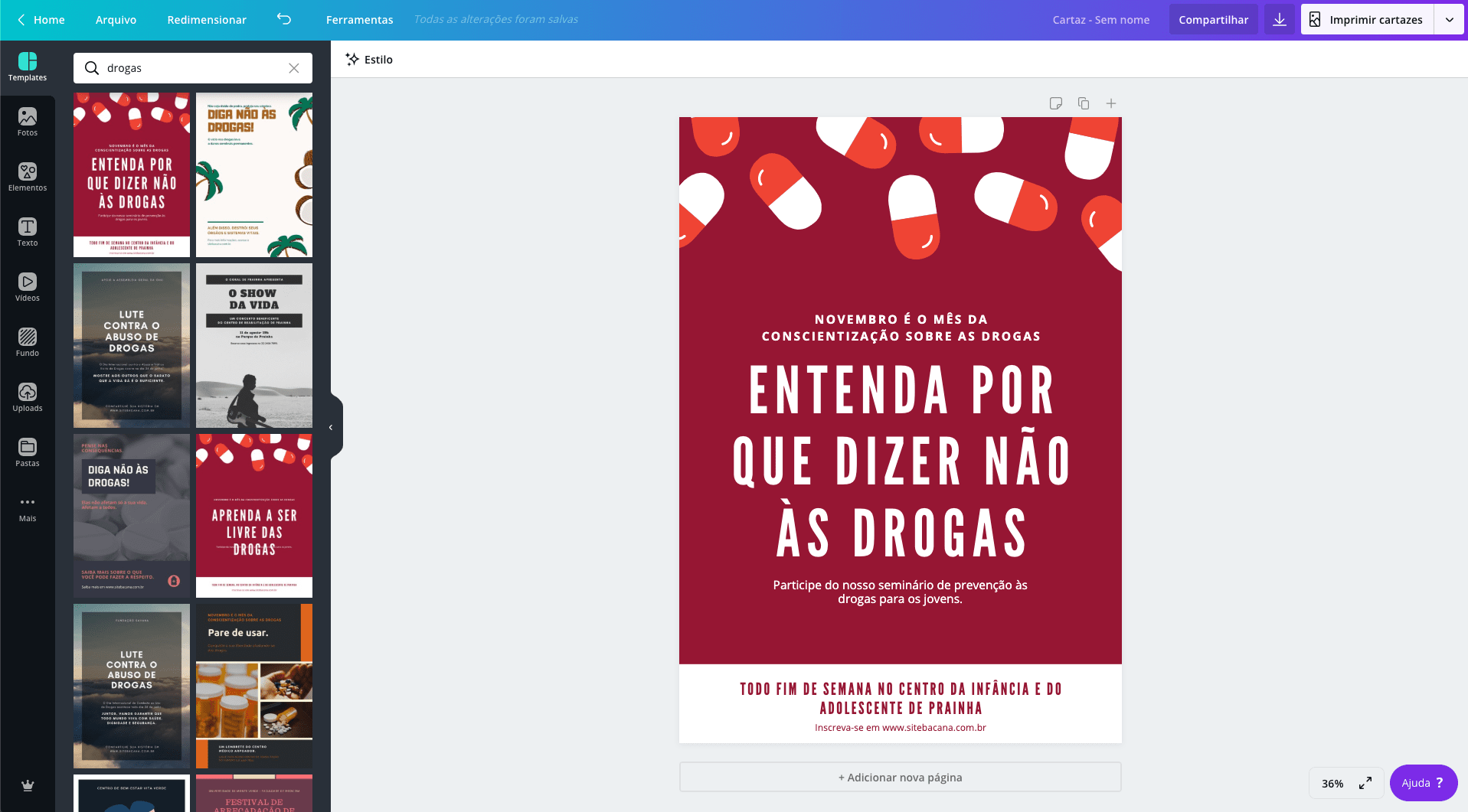 Criar cartaz sobre drogas online - Canva