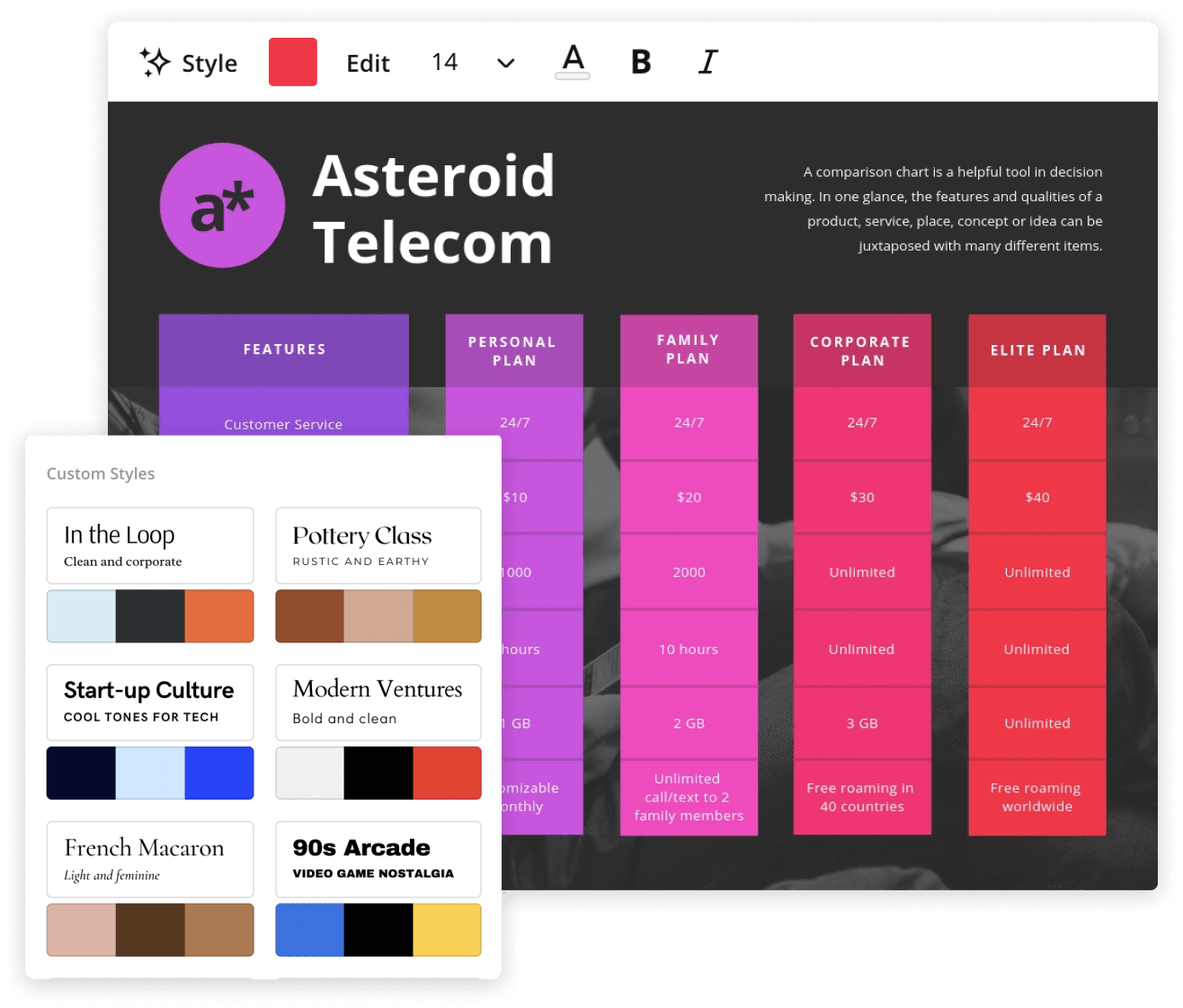 Free Online Comparison Chart Maker: Design a Custom Comparison Chart in ...